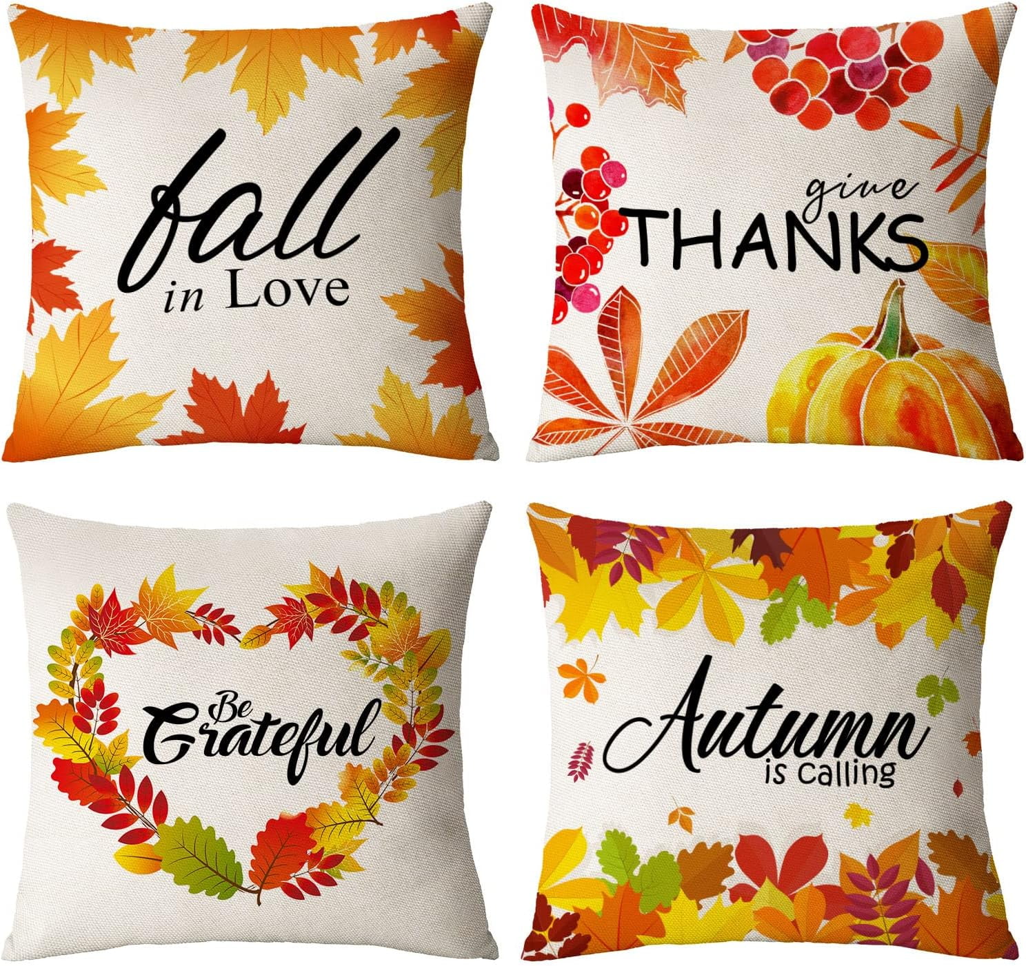 Set of 4 Fall Pillow Covers 20x20 Inch Fall Thanksgiving Throw Pillows ...