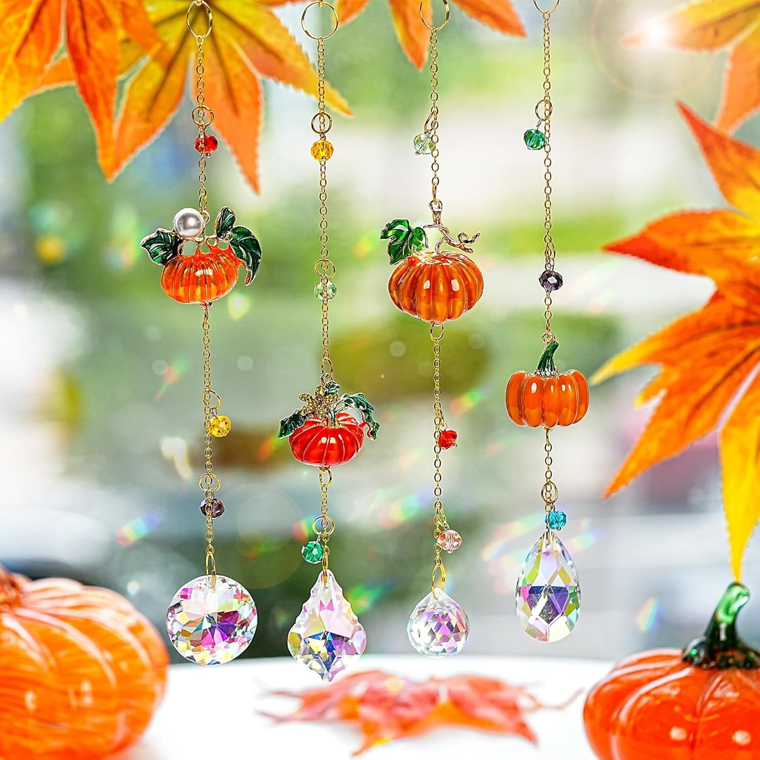 Set 4 Fall Pumpkin Suncatchers Crystals Sun Catchers Indoor Window ...