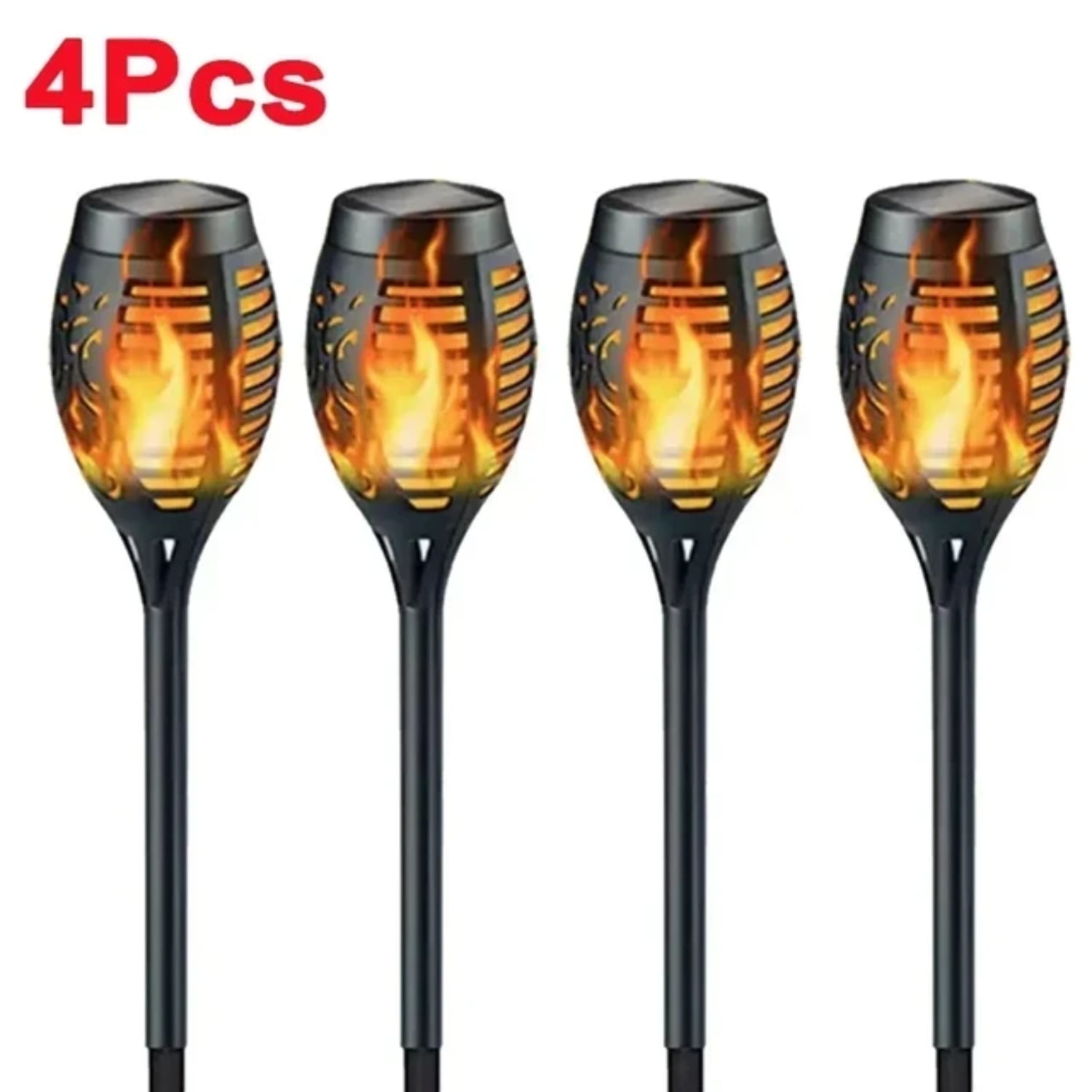 Set of 4 Flame Solar Torch Lights Waterproof Flickering Outdoor Garden ...
