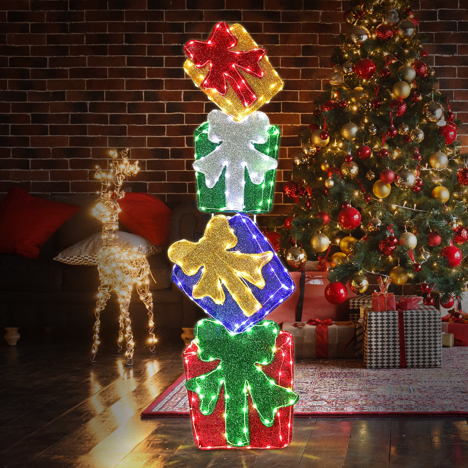 Set of 4 Flat Stacked Christmas Lighted Gift Boxes 40" Tall - 2D Light ...