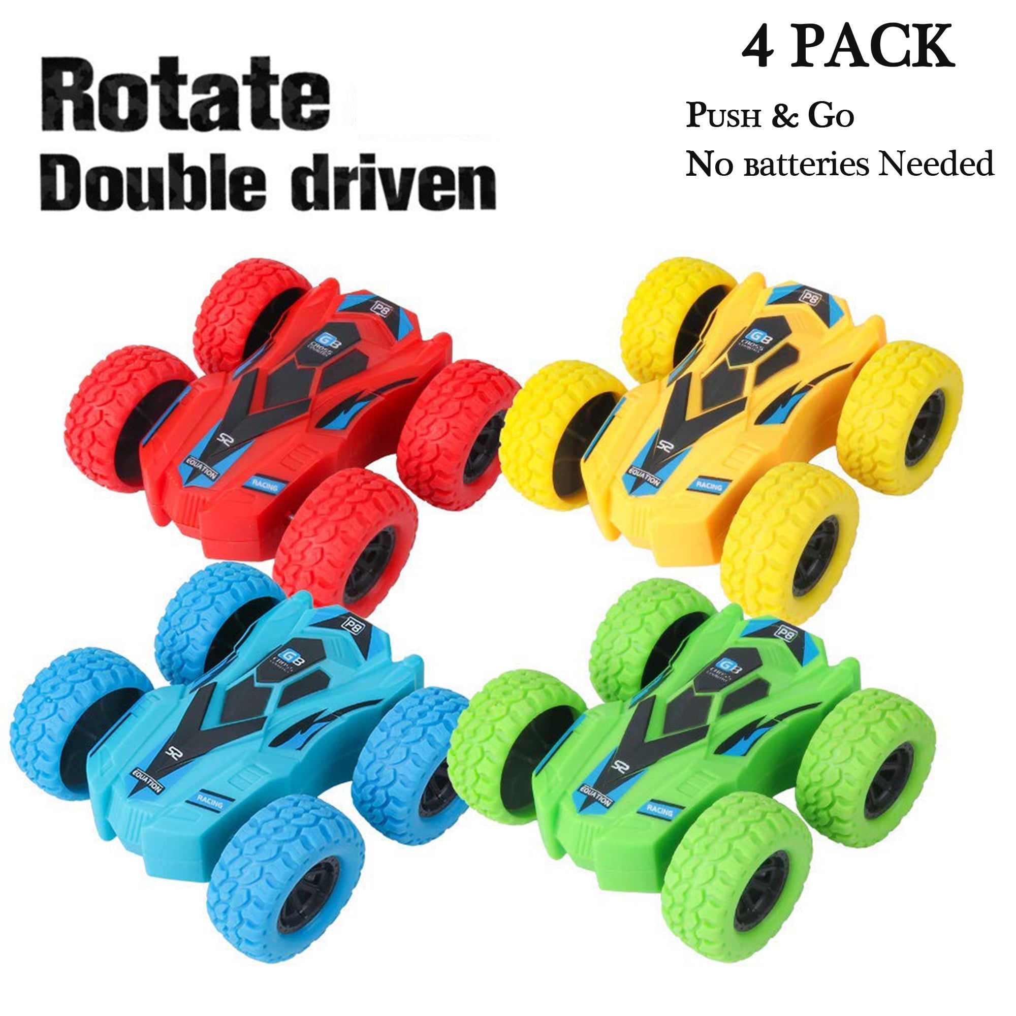 Set of 4 Flip Cars Inertia Pull Back Cars Double-Sided Friction Powered ...