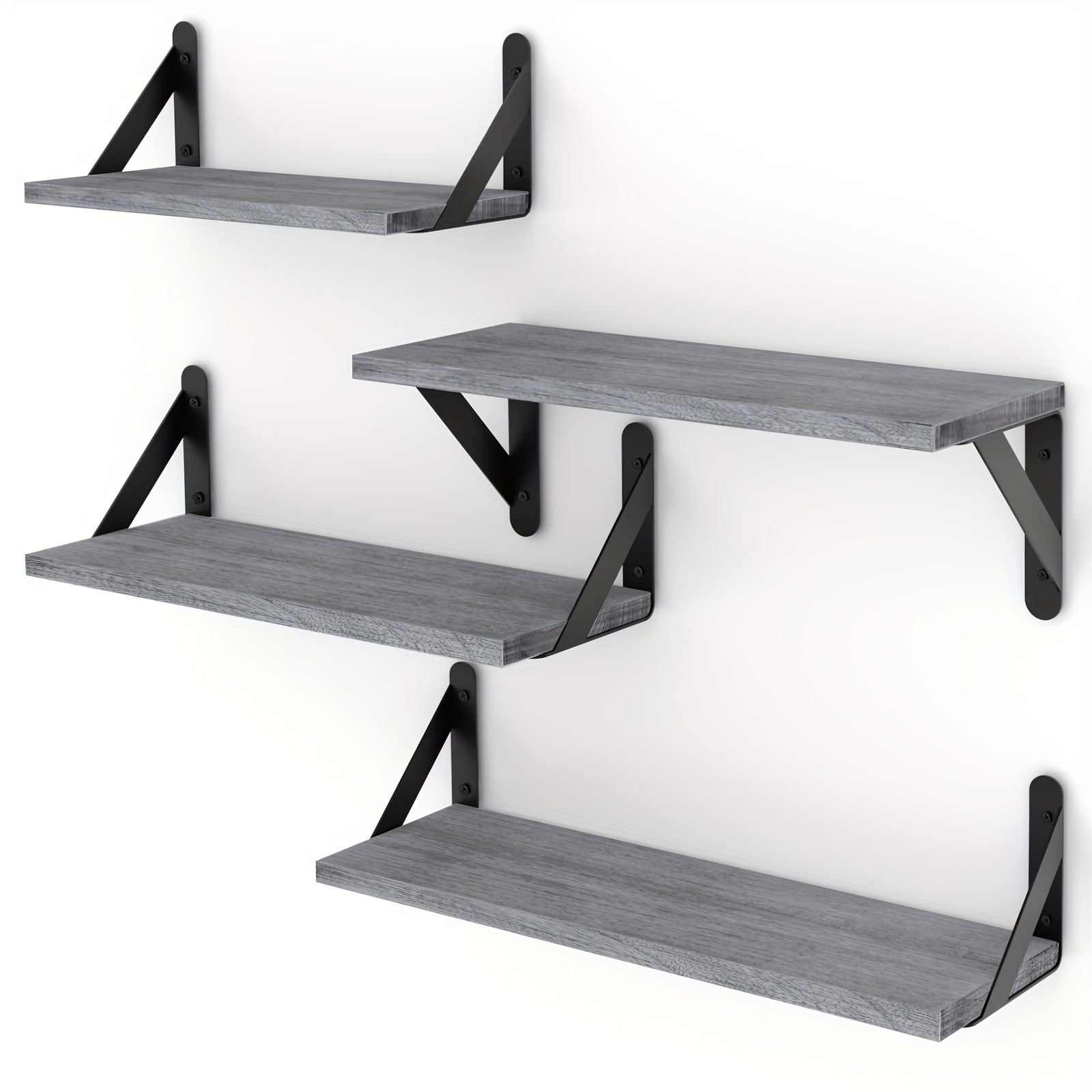 Set of 4 Floating Shelves, Wood Wall Shelf, Contemporary Style, for ...