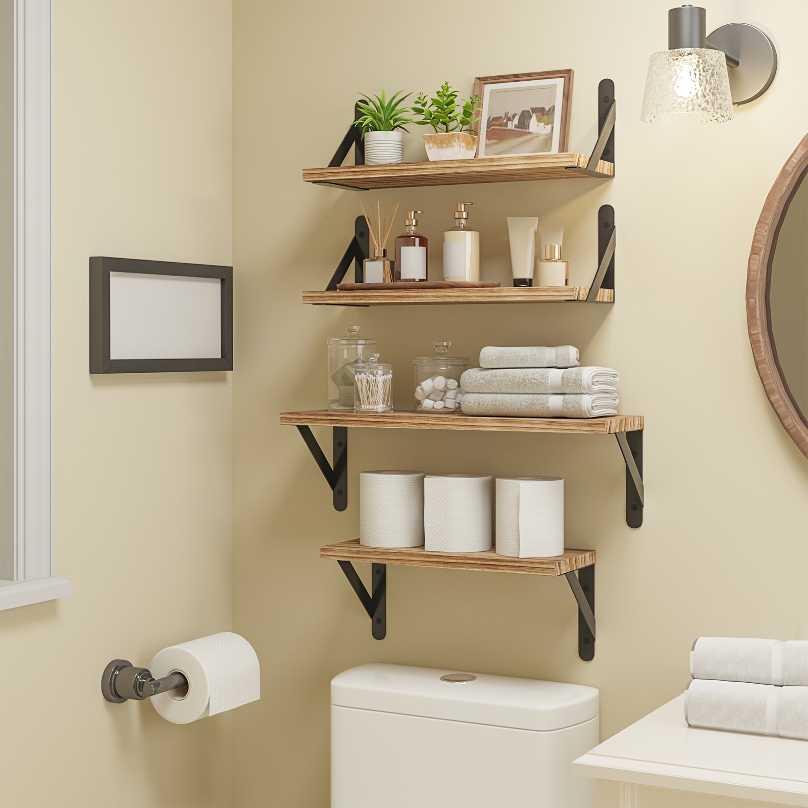 Set of 4 Floating Shelves, Wood Wall Shelf, Contemporary Style, for ...