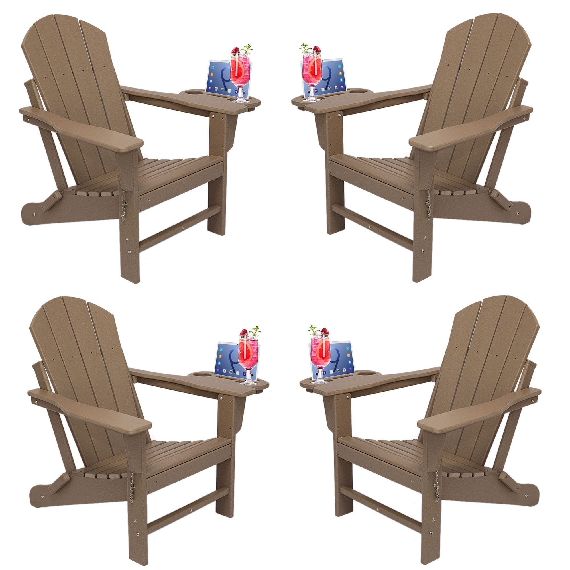 (Set of 4) Folding Plastic Adirondack Chair with 4 in 1 Cup Holder ...