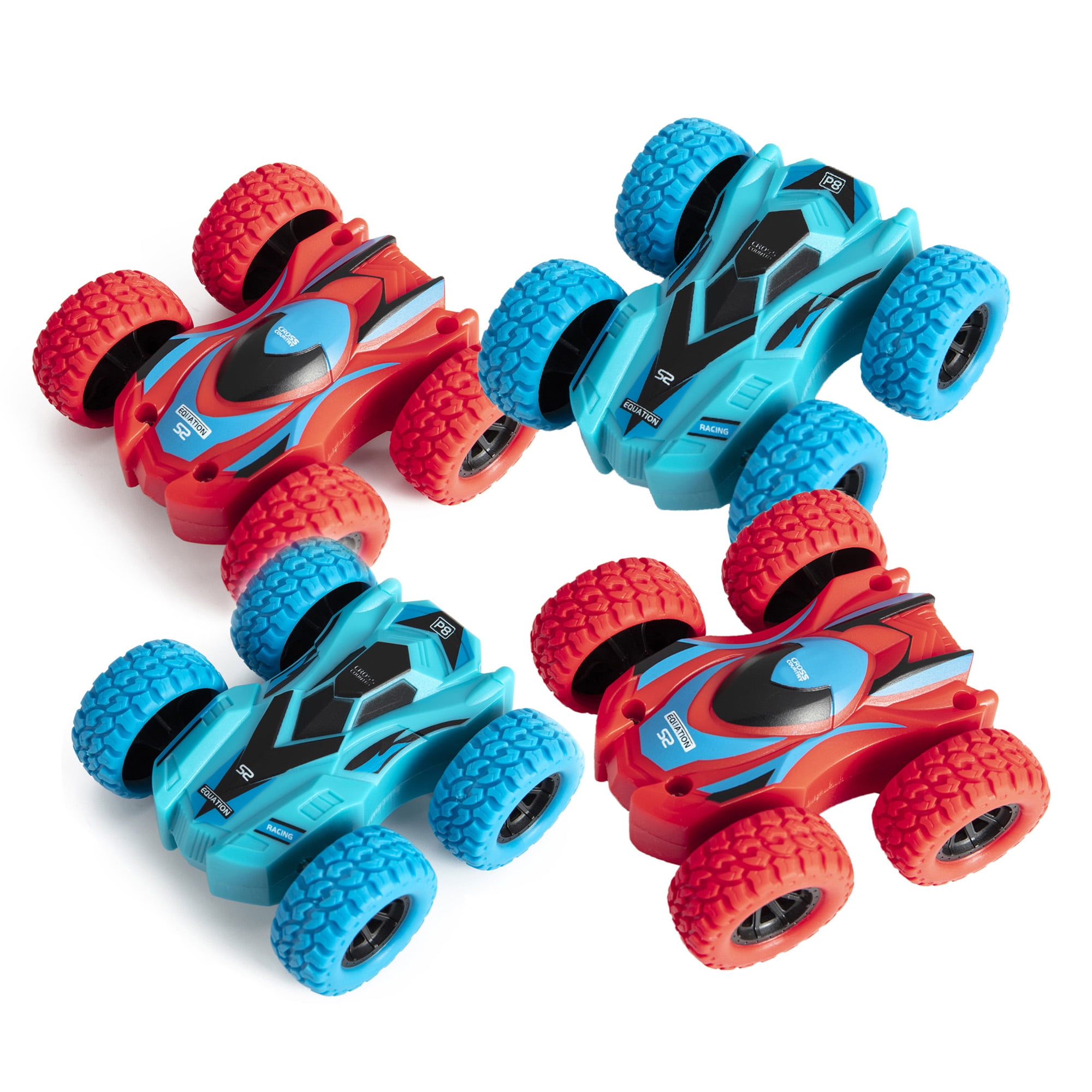 Set of 4 Friction Powered Car Toys, Double-sided Stunt Flip Inertia Car ...