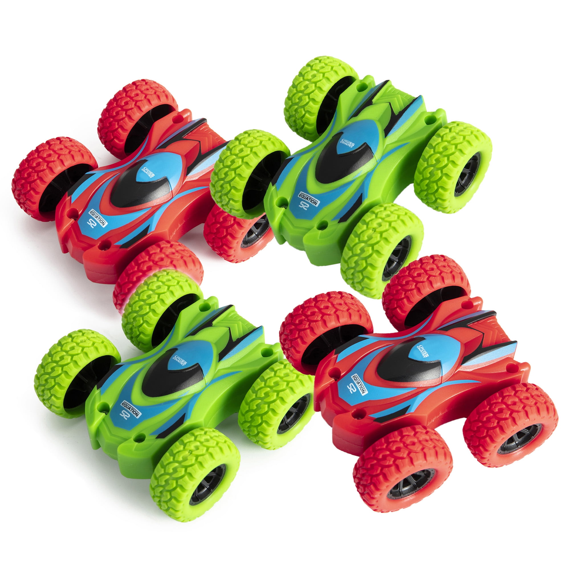 Set of 4 Friction Powered Car Toys, Double-sided Stunt Flip Inertia Car ...