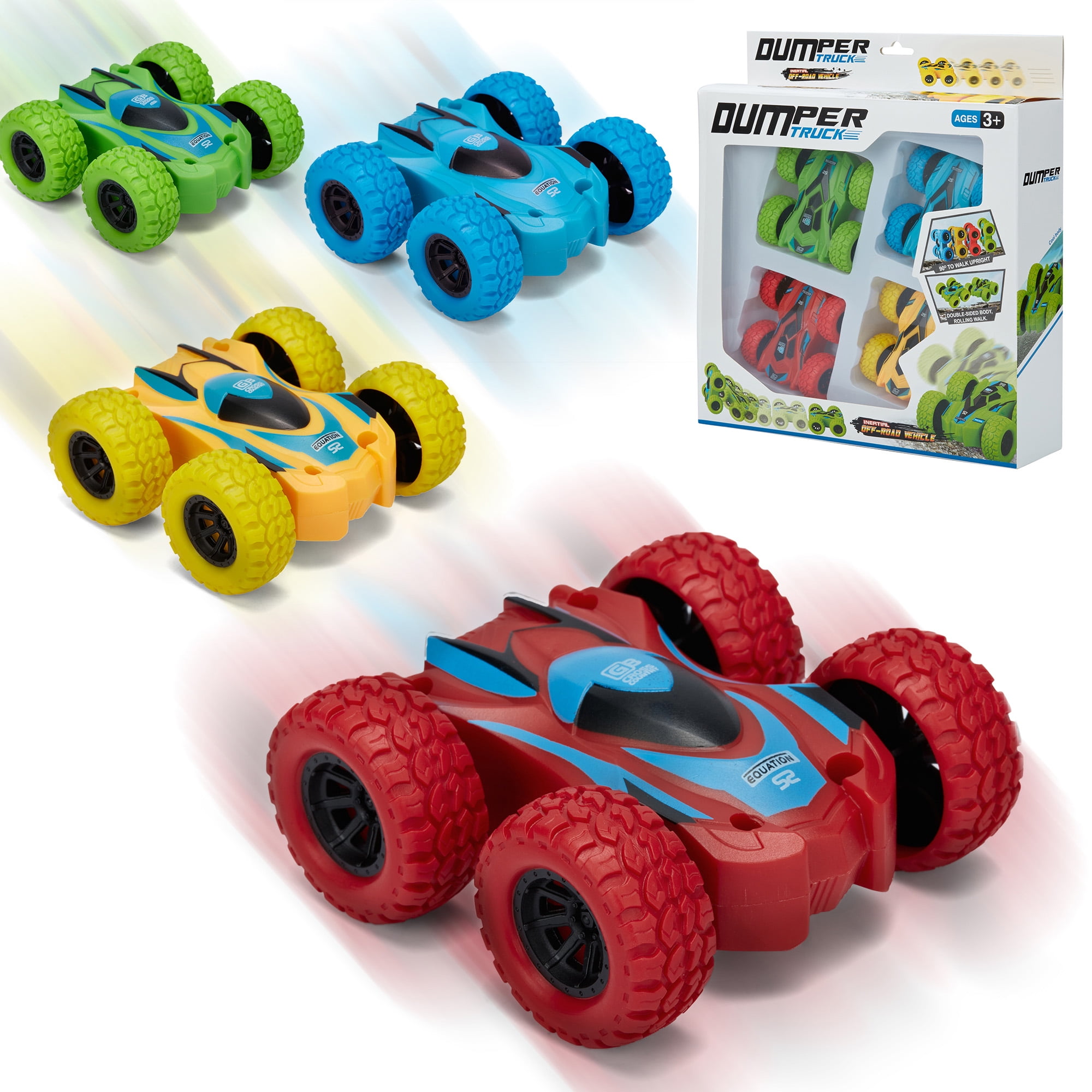 Set of 4 Friction Powered Car Toys, Double-sided Stunt Flip Inertia Car ...