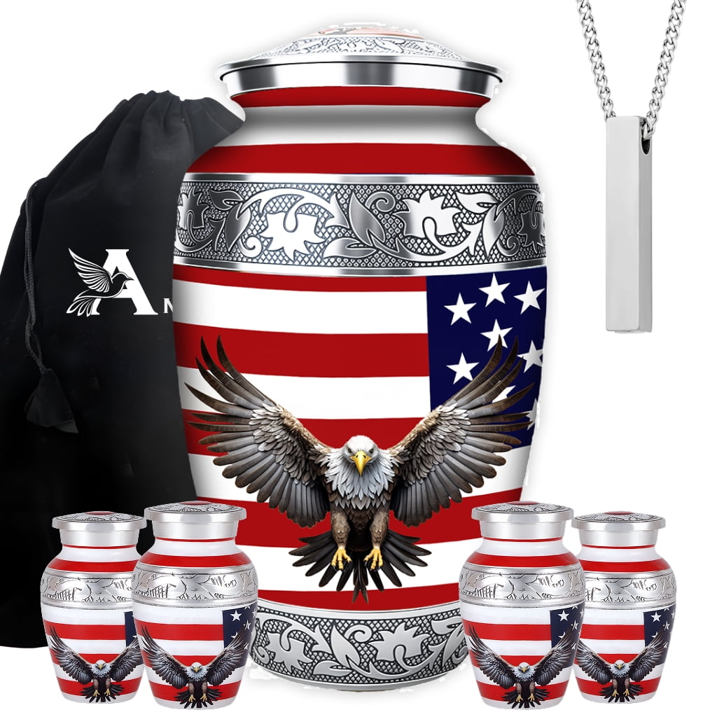 Set of 6 American Flag Cremation Urns – Includes 1 Large Funeral Urn ...