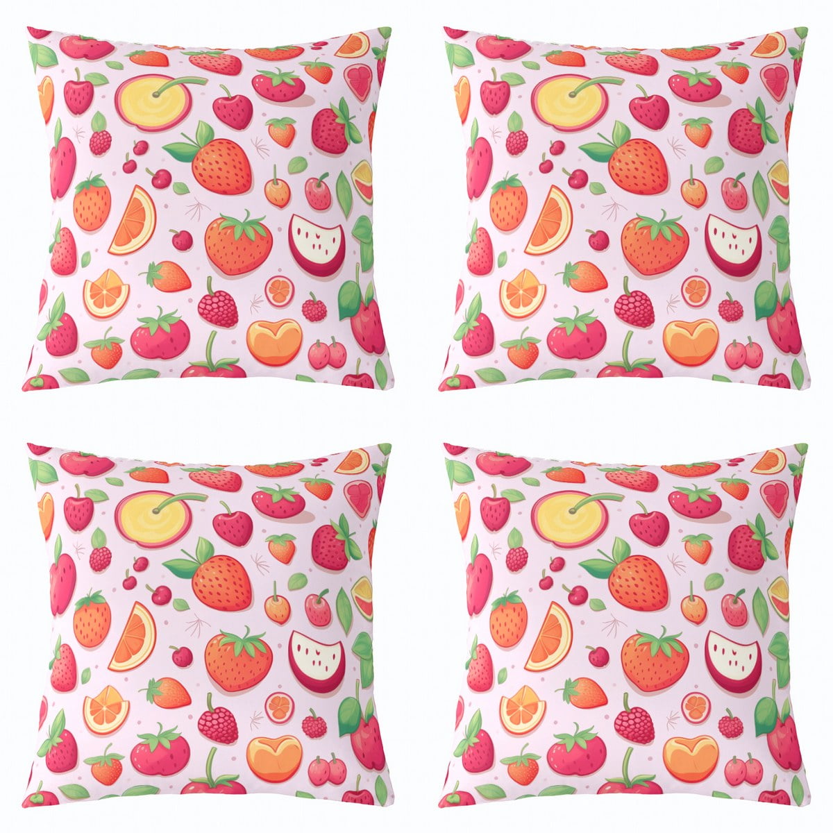 Set of 4 Girls Red Strawberry Pillow Covers For Kids Cartoon Fruit ...