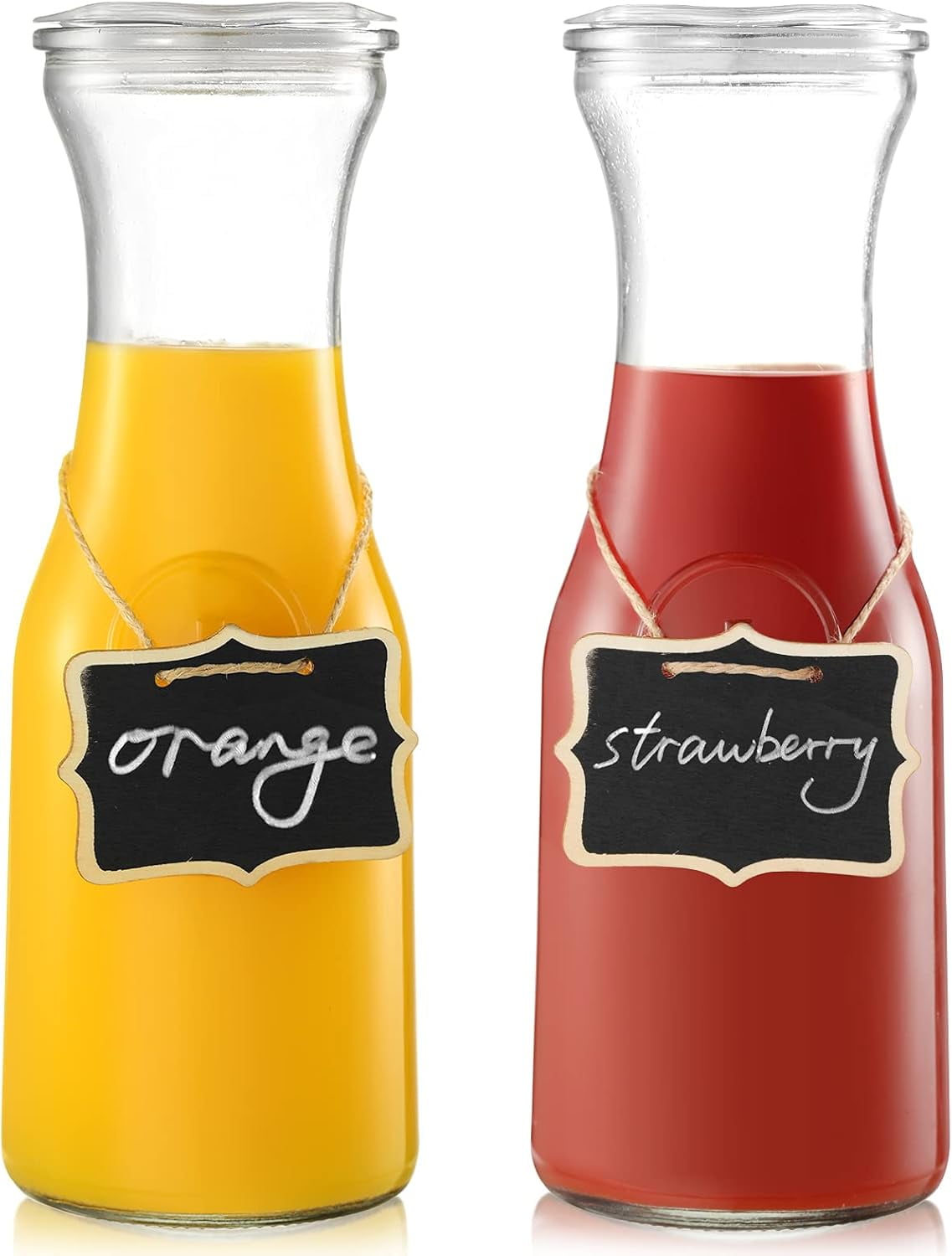 Set of 4 Glass Carafe with Lid, 1 Liter Beverage Serveware Carafe ...
