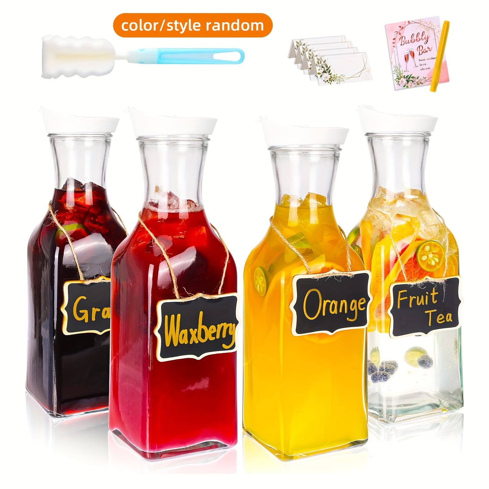 Set Of 4 Glass Carafe With Lids, 1.5 Liter Beverage Serveware Carafe ...