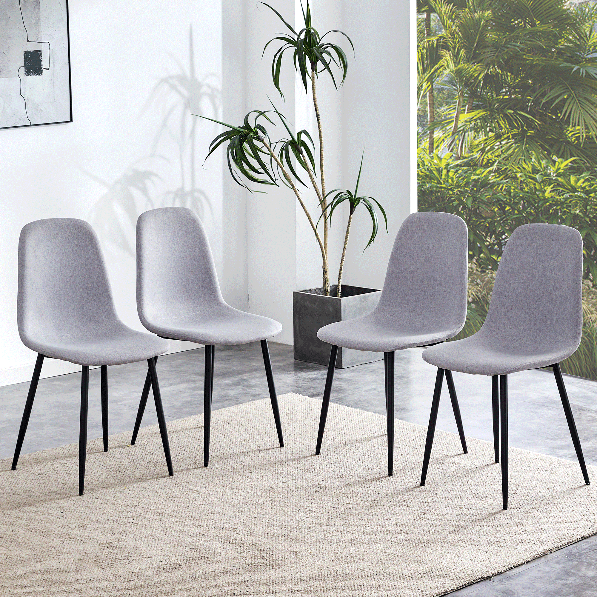 Set of 4 Gray fabric-back and Metal Combined Spoon Chairs - Perfectly ...