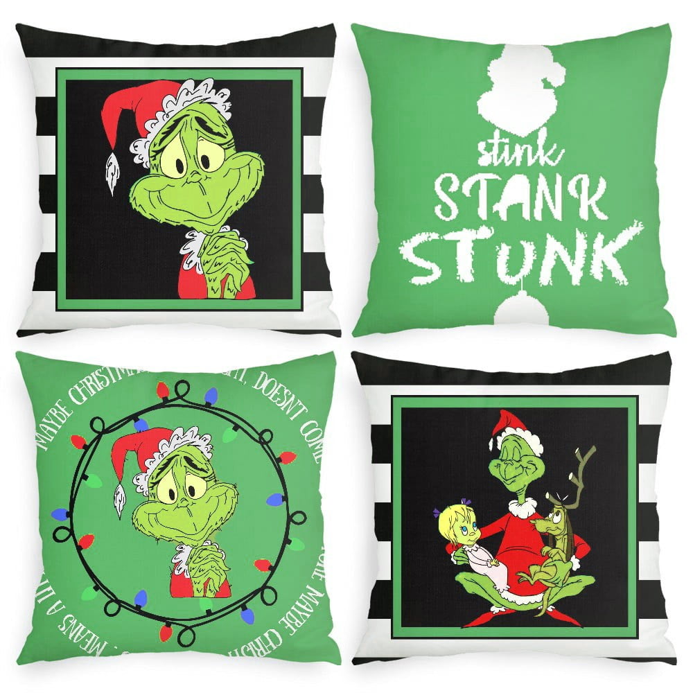 Set of 4 Grinch Christmas Decorations, 18"*18" Merry Christmas Throw ...