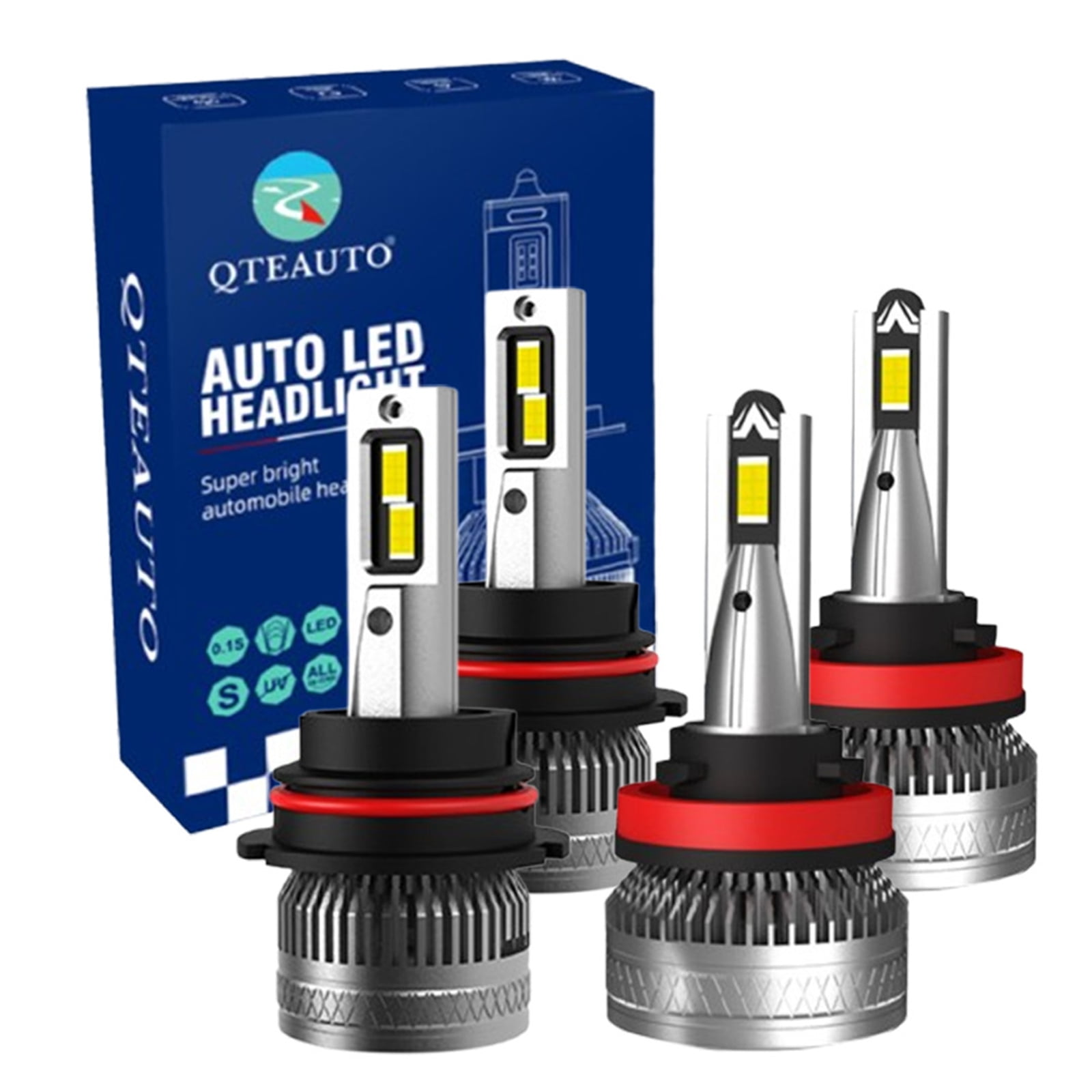 Set of 4 H13/9008 H8/H9/H11 LED Bulb Super Bright High Beam Low Beam ...