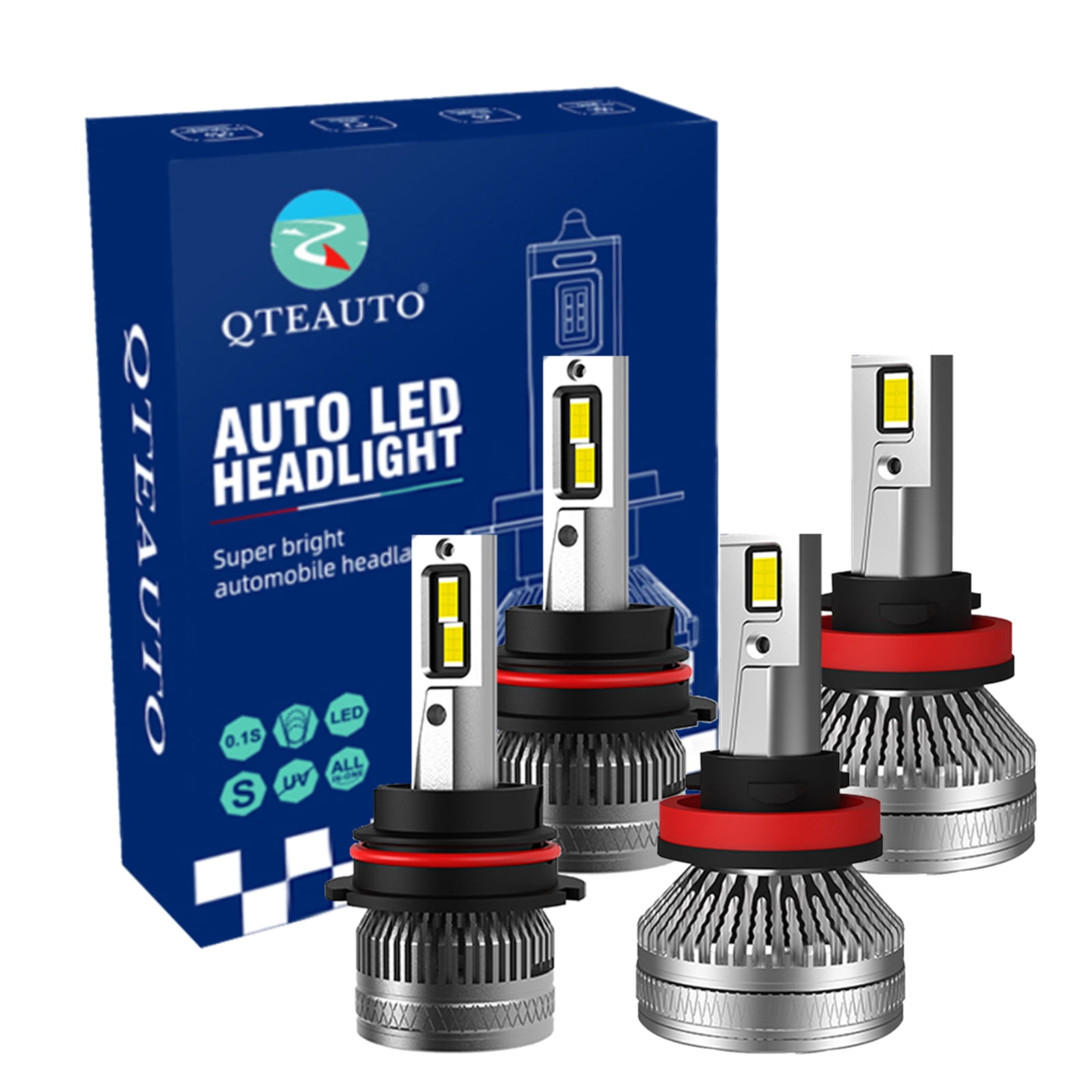Set of 4 H13/9008 H8/H9/H11 LED Bulb Super Bright High Beam Low Beam ...