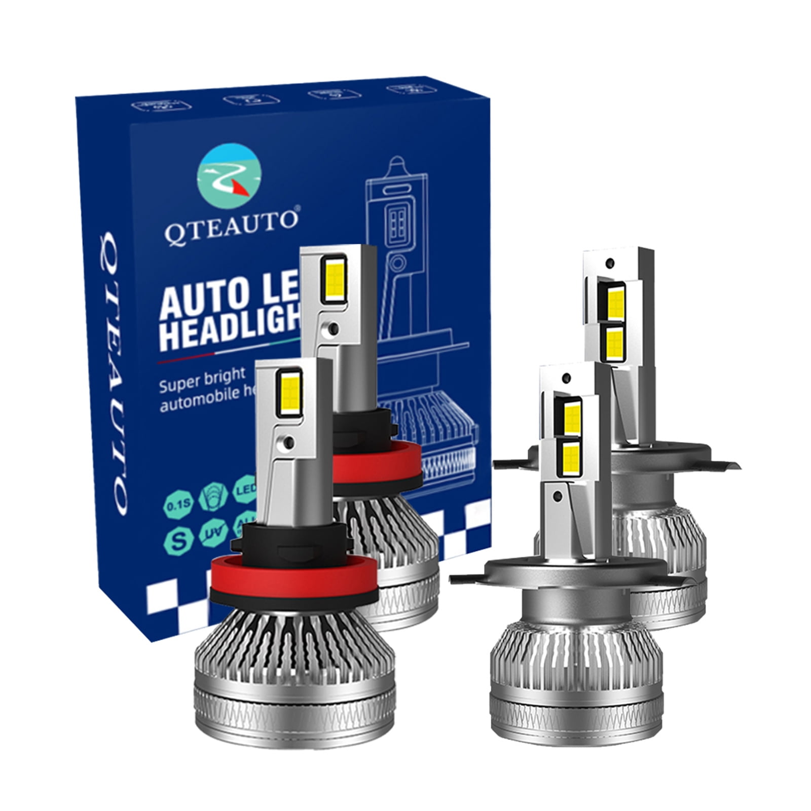 Set 4 H4/HB2/9003 H8/H9/H11 LED Bulb Super Bright High Beam Low Beam Fog Light 140W, 12V, Color ...