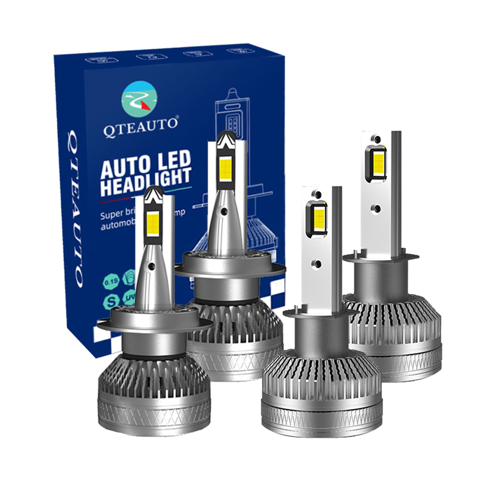 Set of 4 H7 H1 LED Bulb Super Bright High Beam Low Beam 140W, Voltage ...