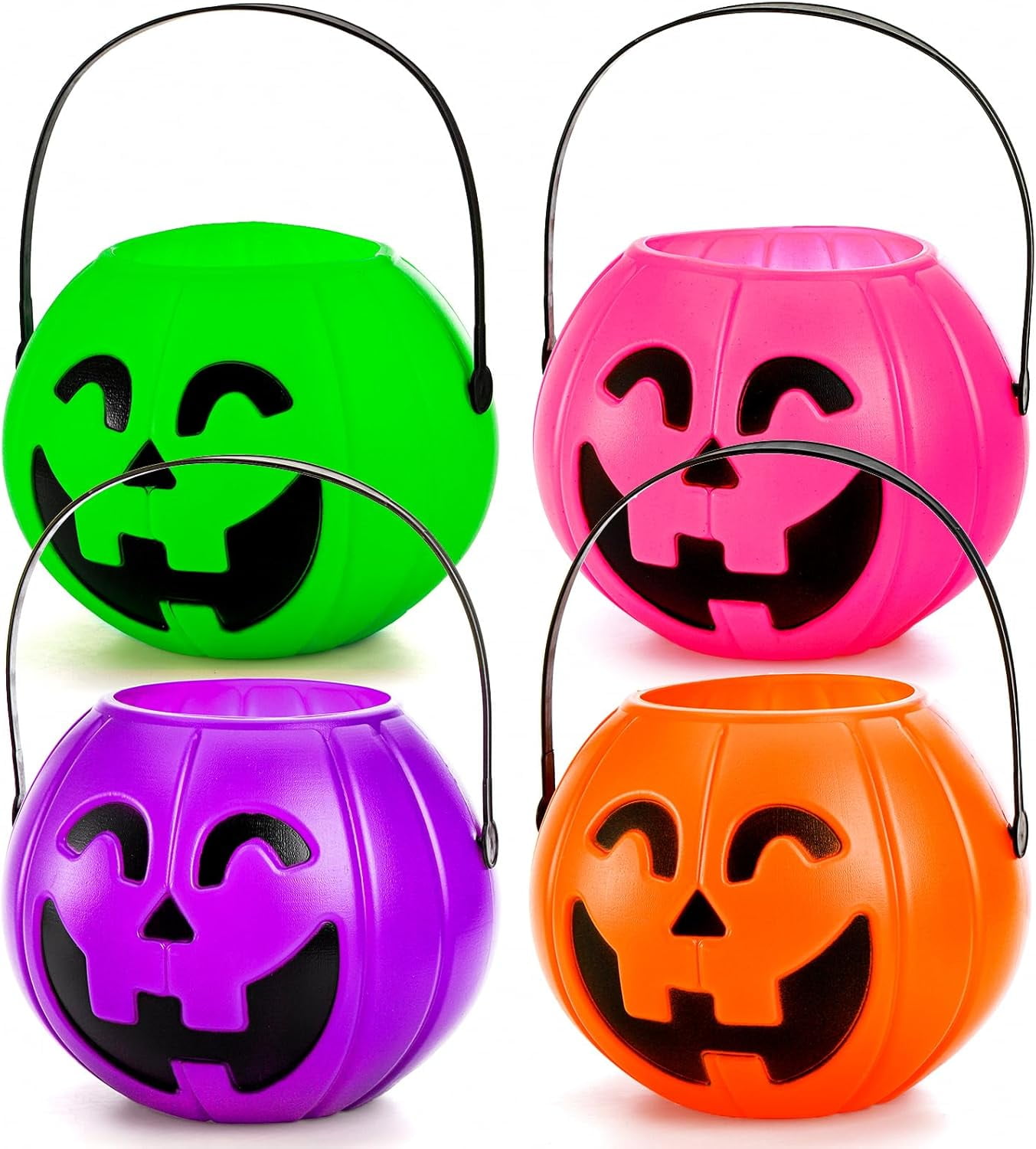 Set of 4 Halloween Pumkin Buckets, Plastic Pumpkin Pail Large Trick or ...