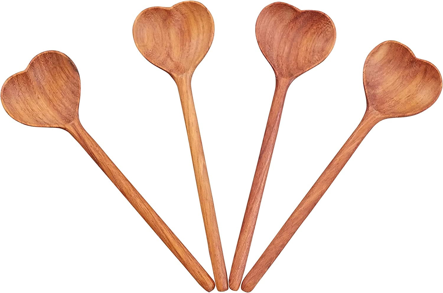 Set of 4 Heart Shaped Wooden Spoons for Eating - Eco-Friendly Redwood ...