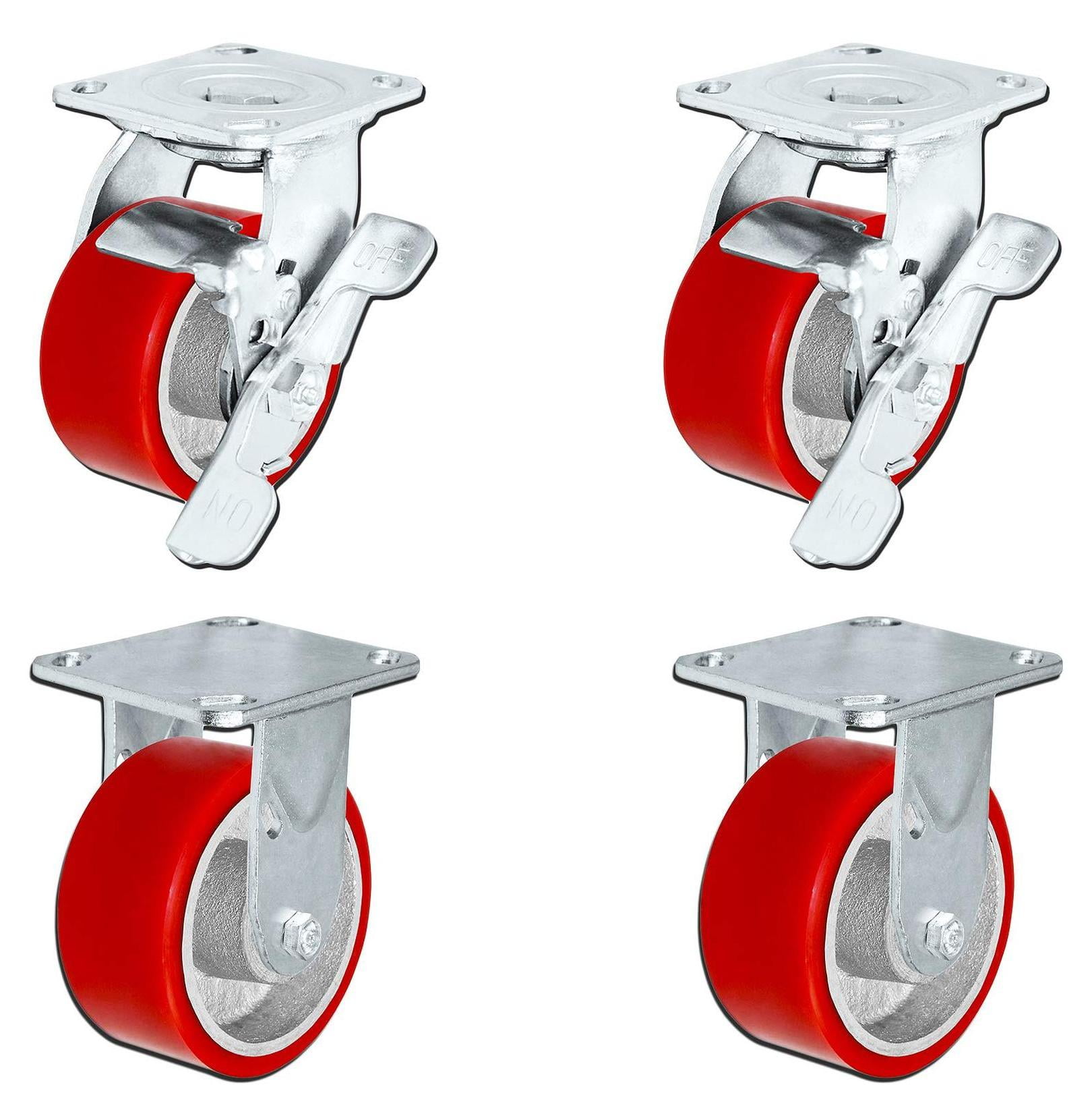 Set of 4 Heavy Duty Casters - 4" x 2" Heavy Duty Caster Set with Red ...