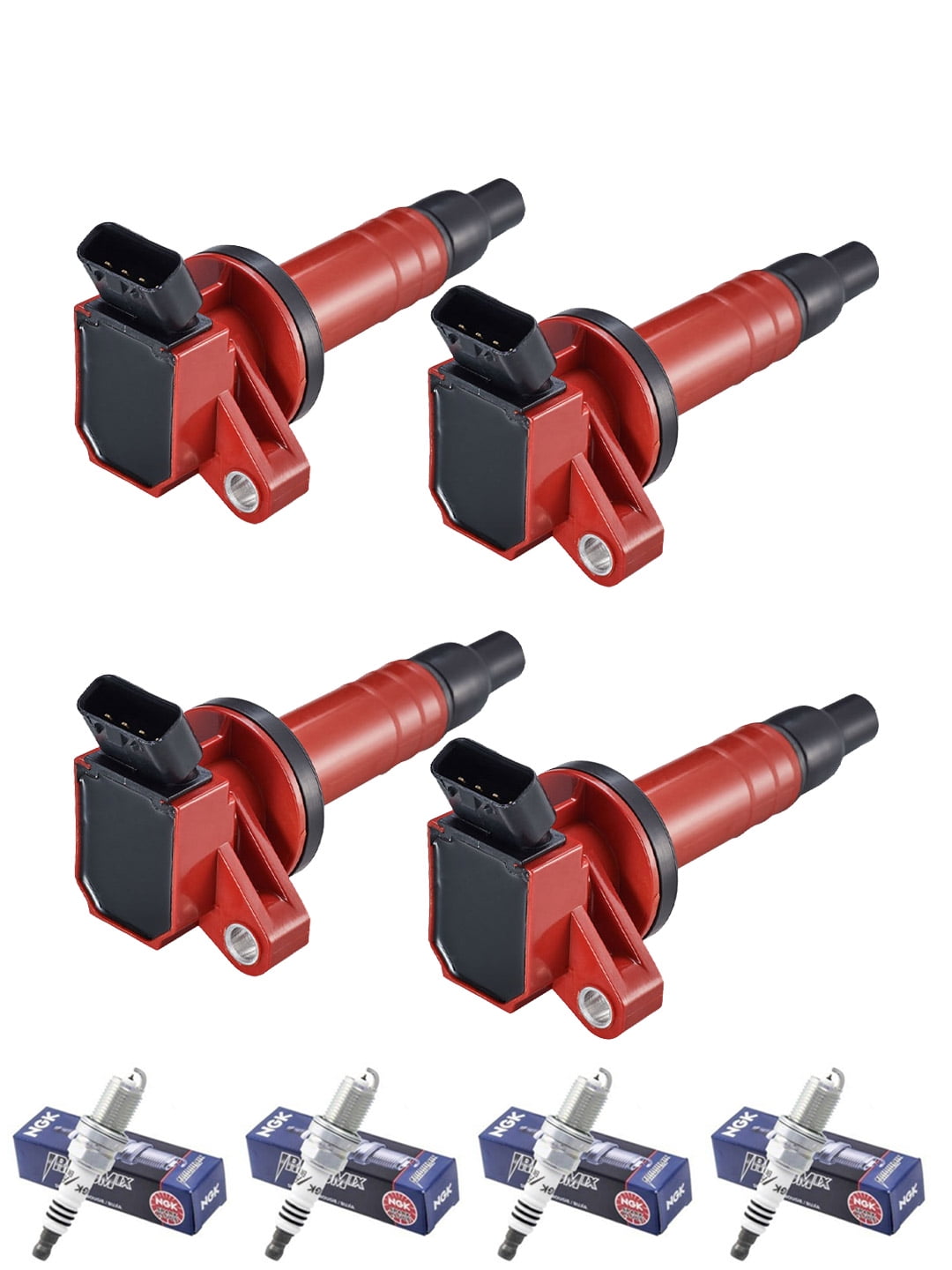 Set of 4 ISA Red Color Ignition Coils and 4 NGK Spark Plugs Compatible ...