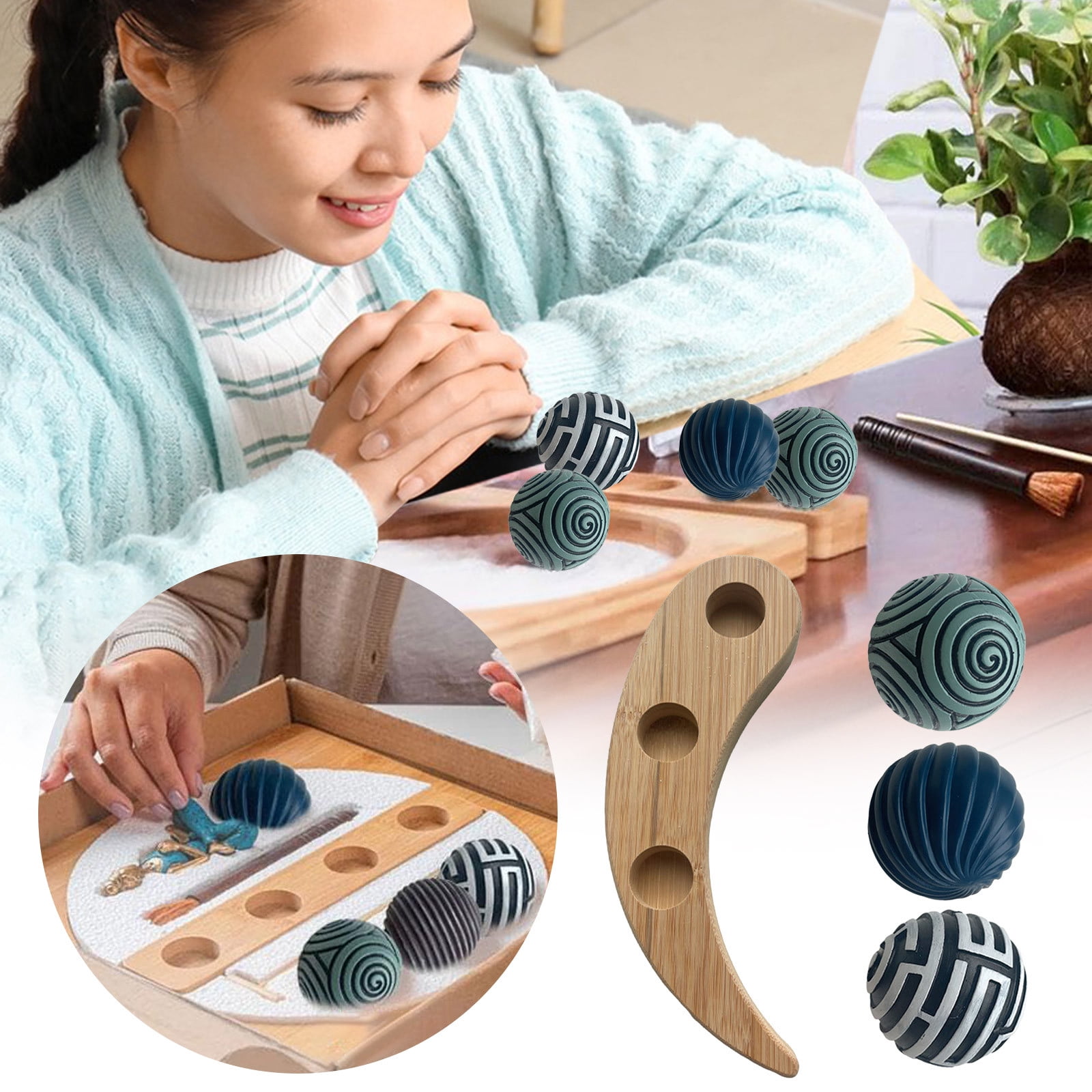 Set of 4 Japanese Zen Garden Kit For Desk Resin Stamp Spheres Zen Sand Spheres Mini Zen Decor ...