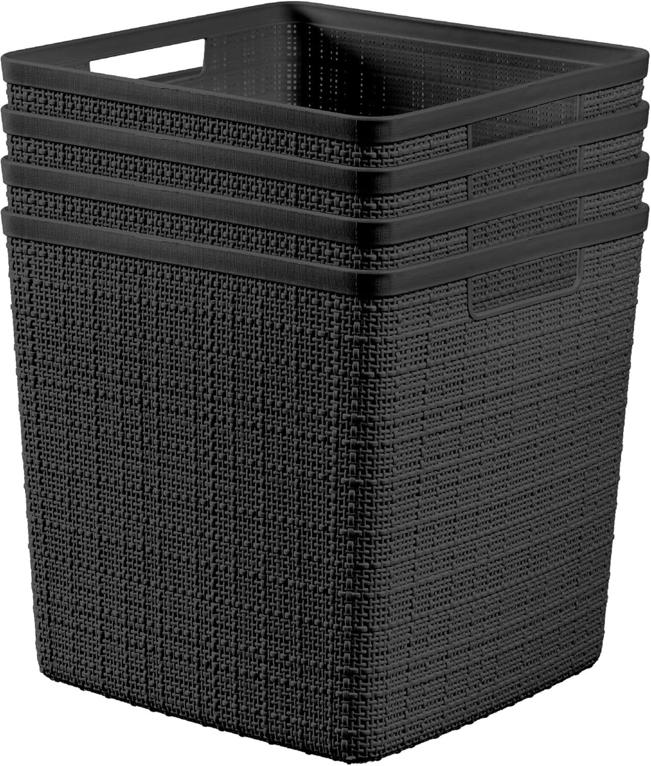 Set of 4 Jute Large Cube Decorative Plastic Organization and Storage ...