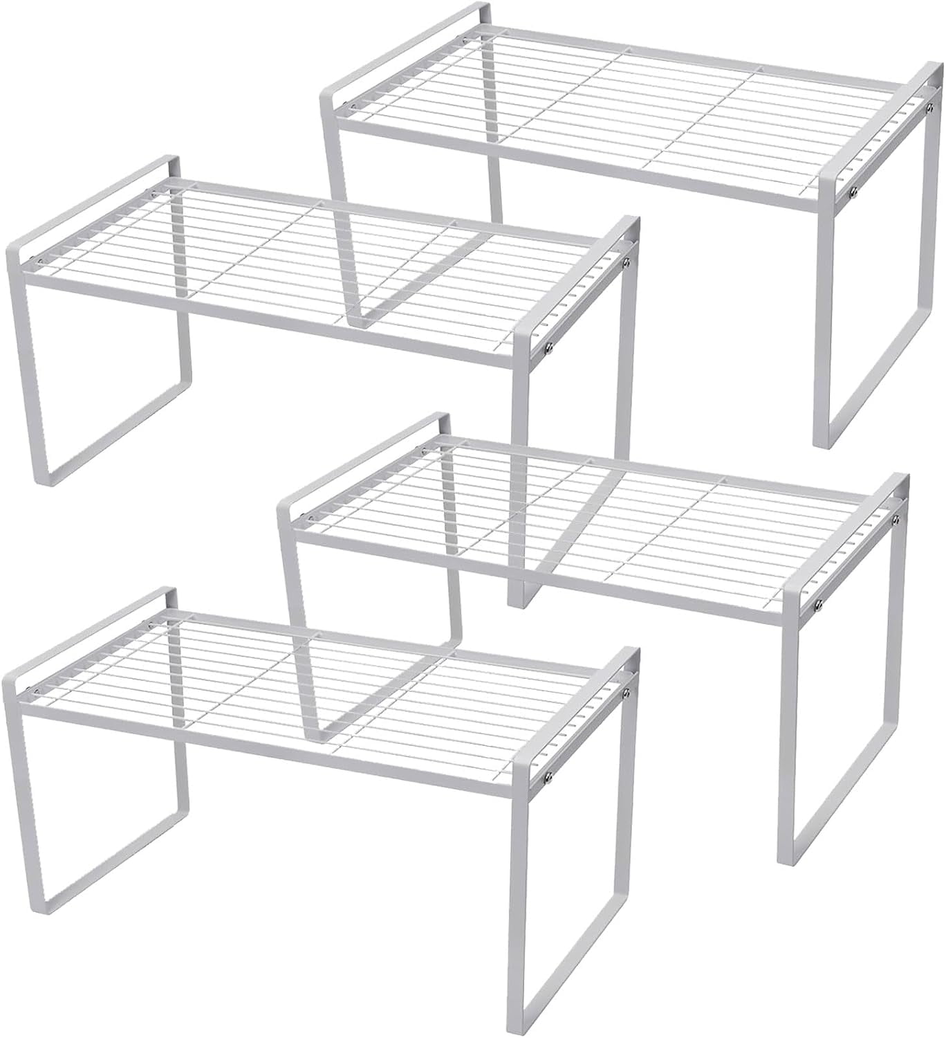 Set of 4 Kitchen Cabinet Shelf Organizer Rack 13'' x 8.3'' Metal White ...