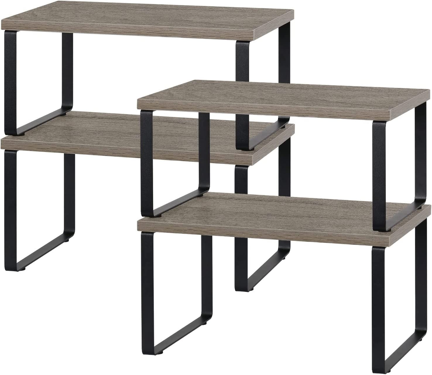 Set of 4 Kitchen Counter Shelves Stackable Shelf Organizer Wood ...