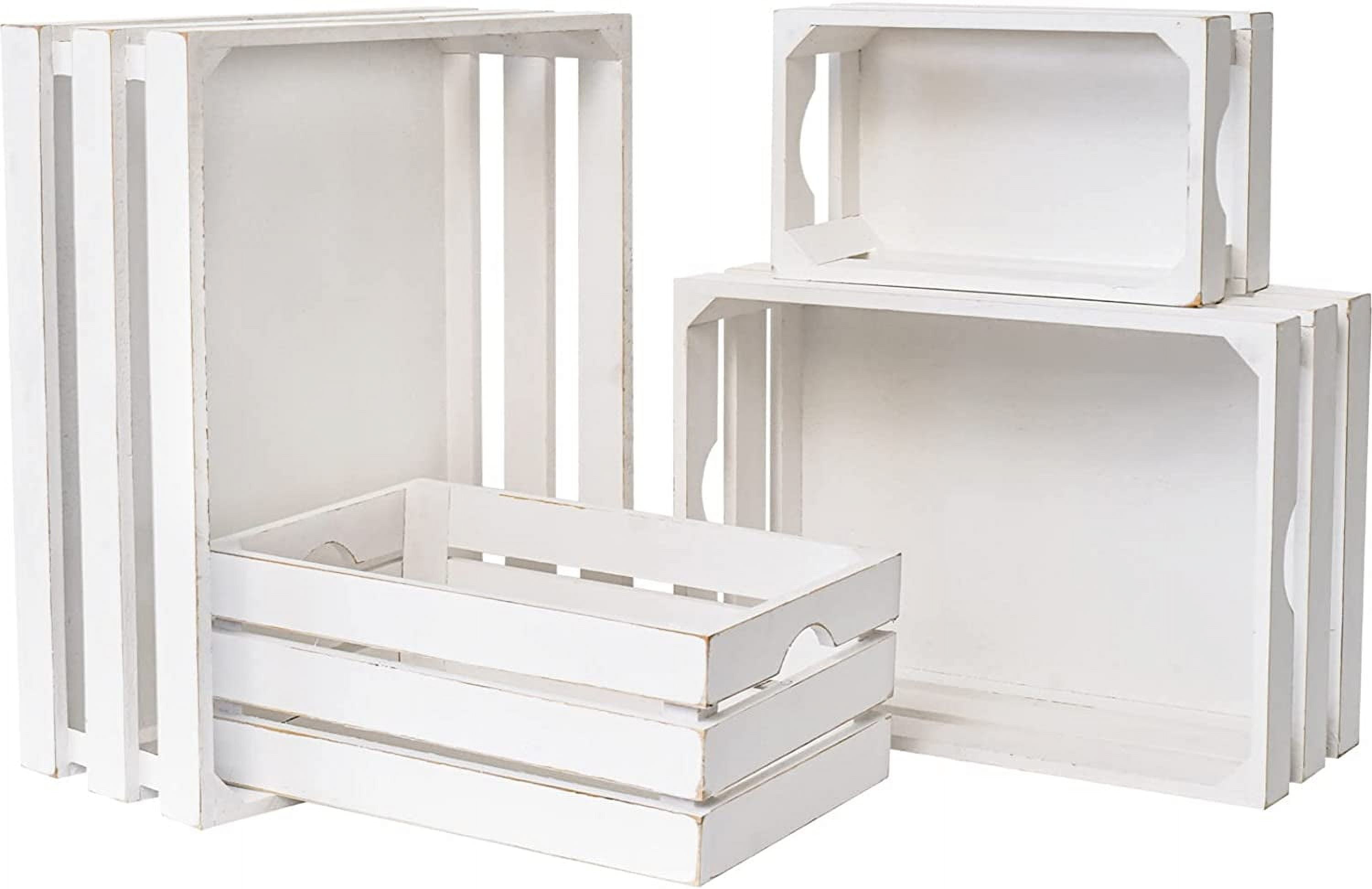 Set of 4 Large Wooden Crates Decorative, Whitewashed Nesting Wooden ...