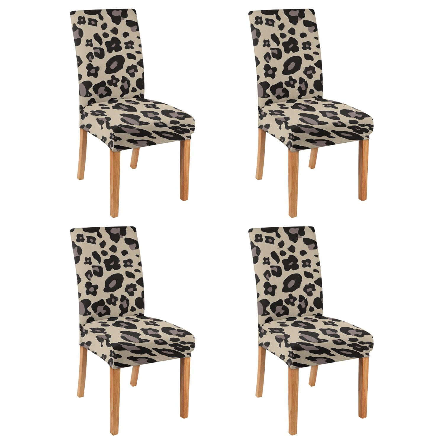Set of 4 Leopard Print Dining Chair Covers Stylish Animal Pattern ...