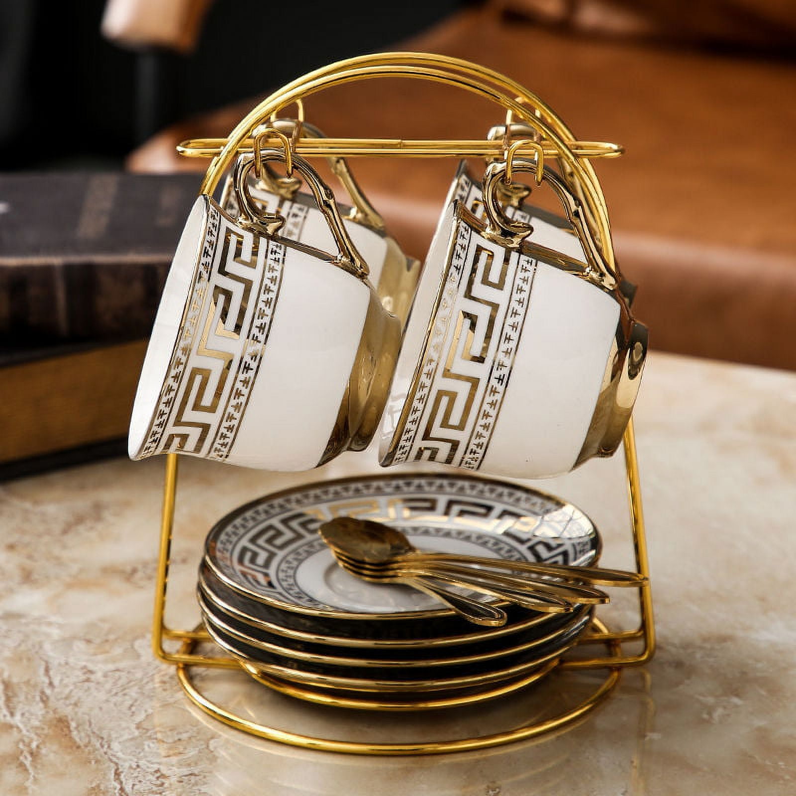 Set of 4 Luxury Coffee Cup Set Coffee Cups and Saucers with Golden Trim ...