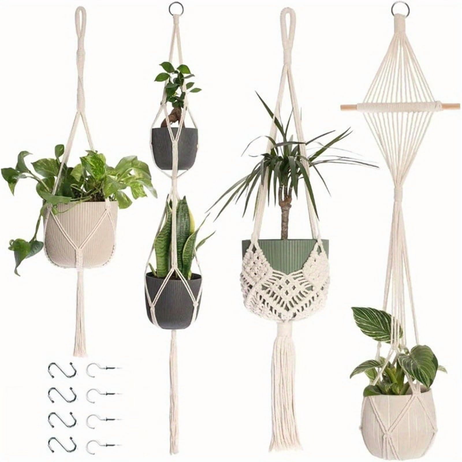 Set of 4 Macrame Plant Hangers, Boho Hanging Planters for Indoor ...