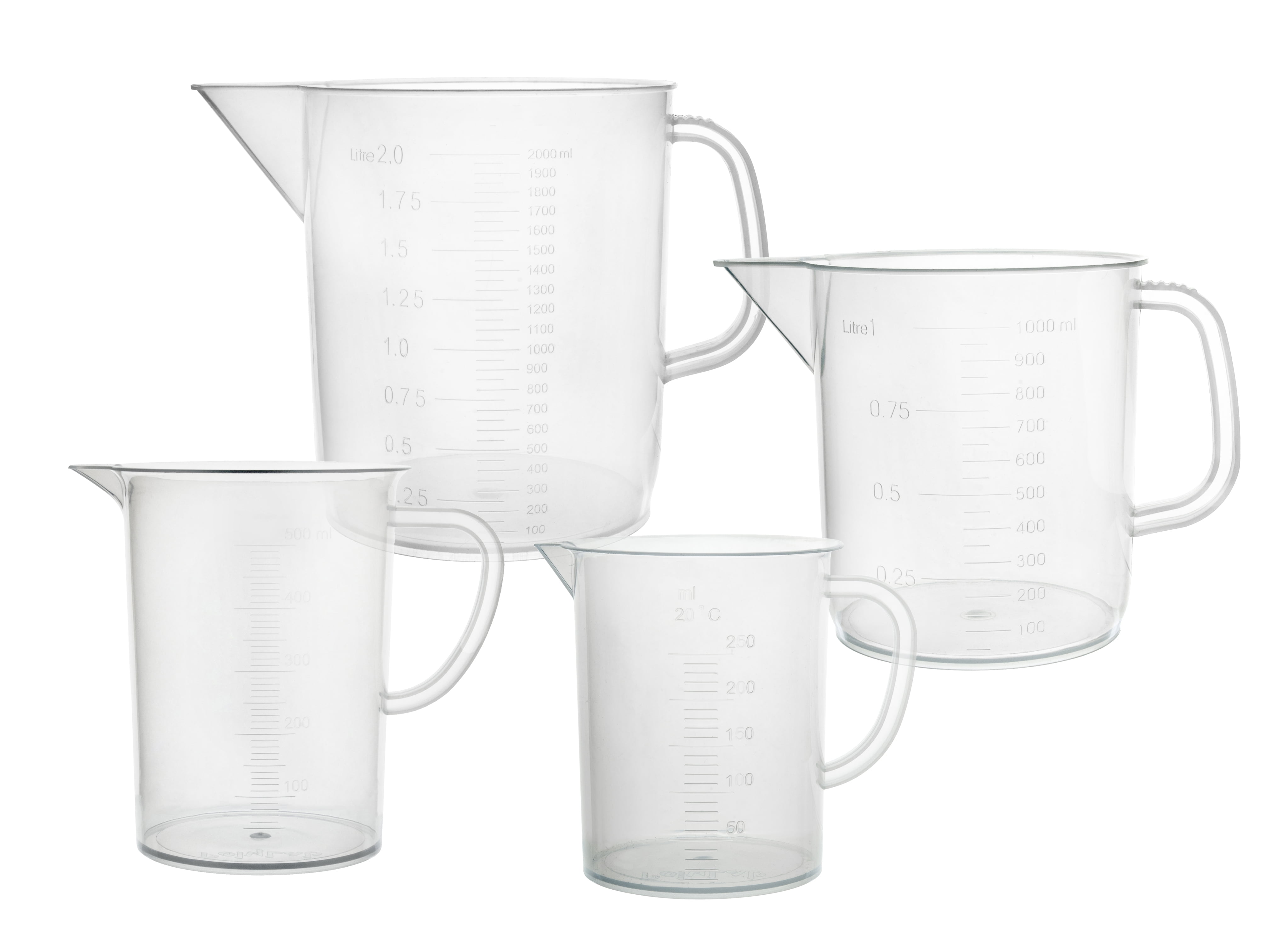 Set of 4 Measuring Jugs, 250ml, 500ml, 1000ml & 2000ml - Polypropylene ...