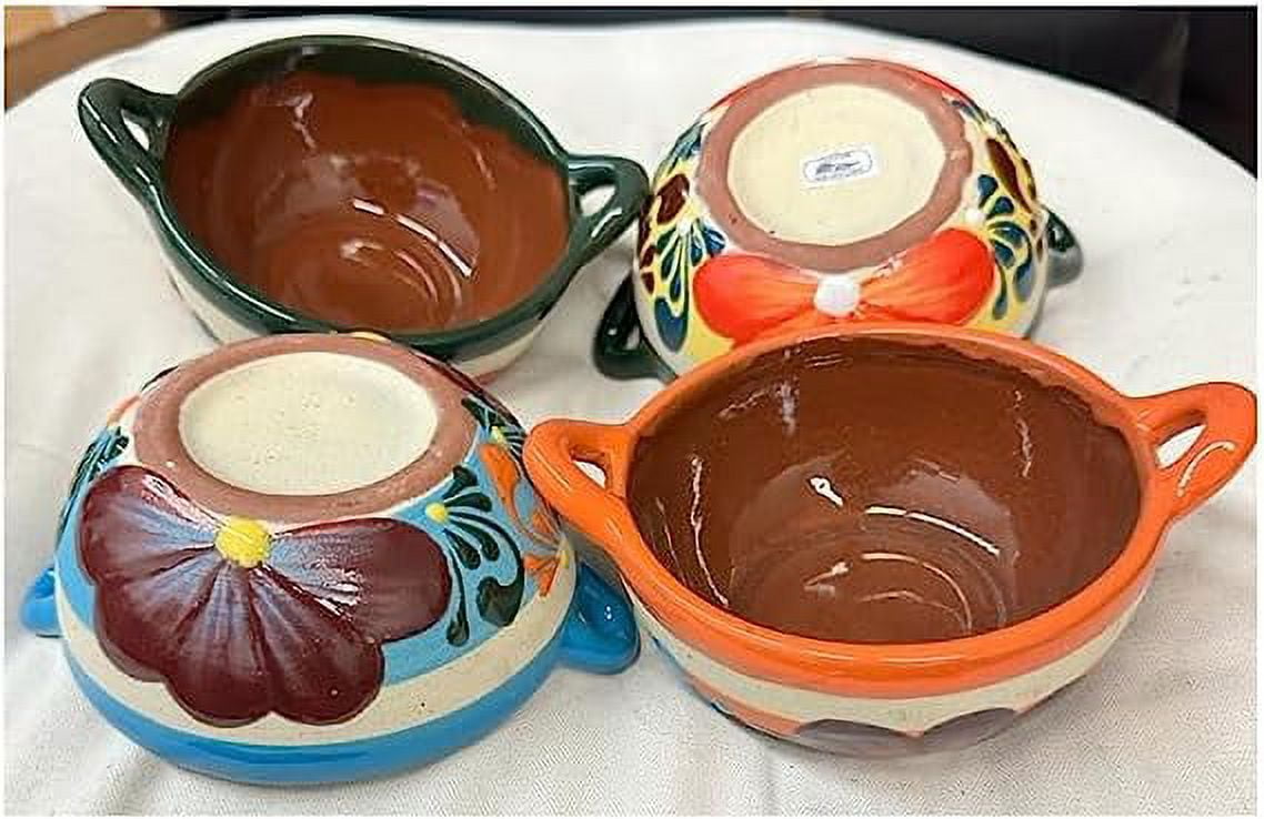 Set of 4 Medium Mexican Salsera Flower design Cazuela Salsero de Barro ...