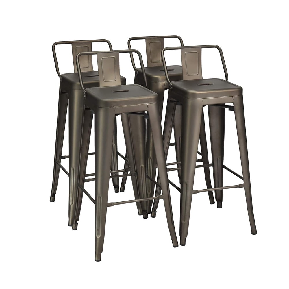 Set of 4 Metal Bar Stools, 30'' Low Back Stylish Height Stools with ...