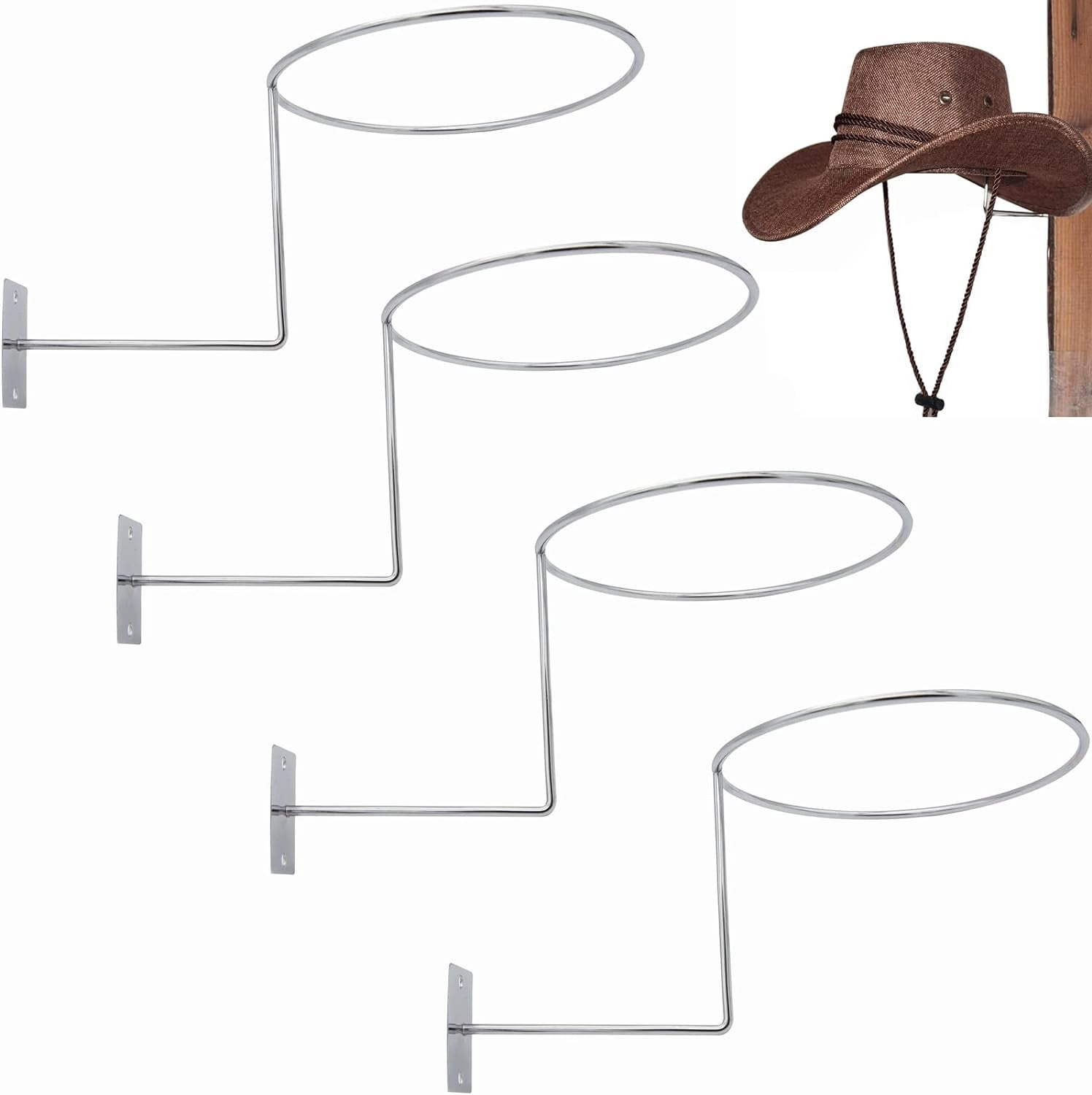 Set of 4 Metal Hat Holder, Wall Mounted Rack for Baseball Cap or Cowboy ...