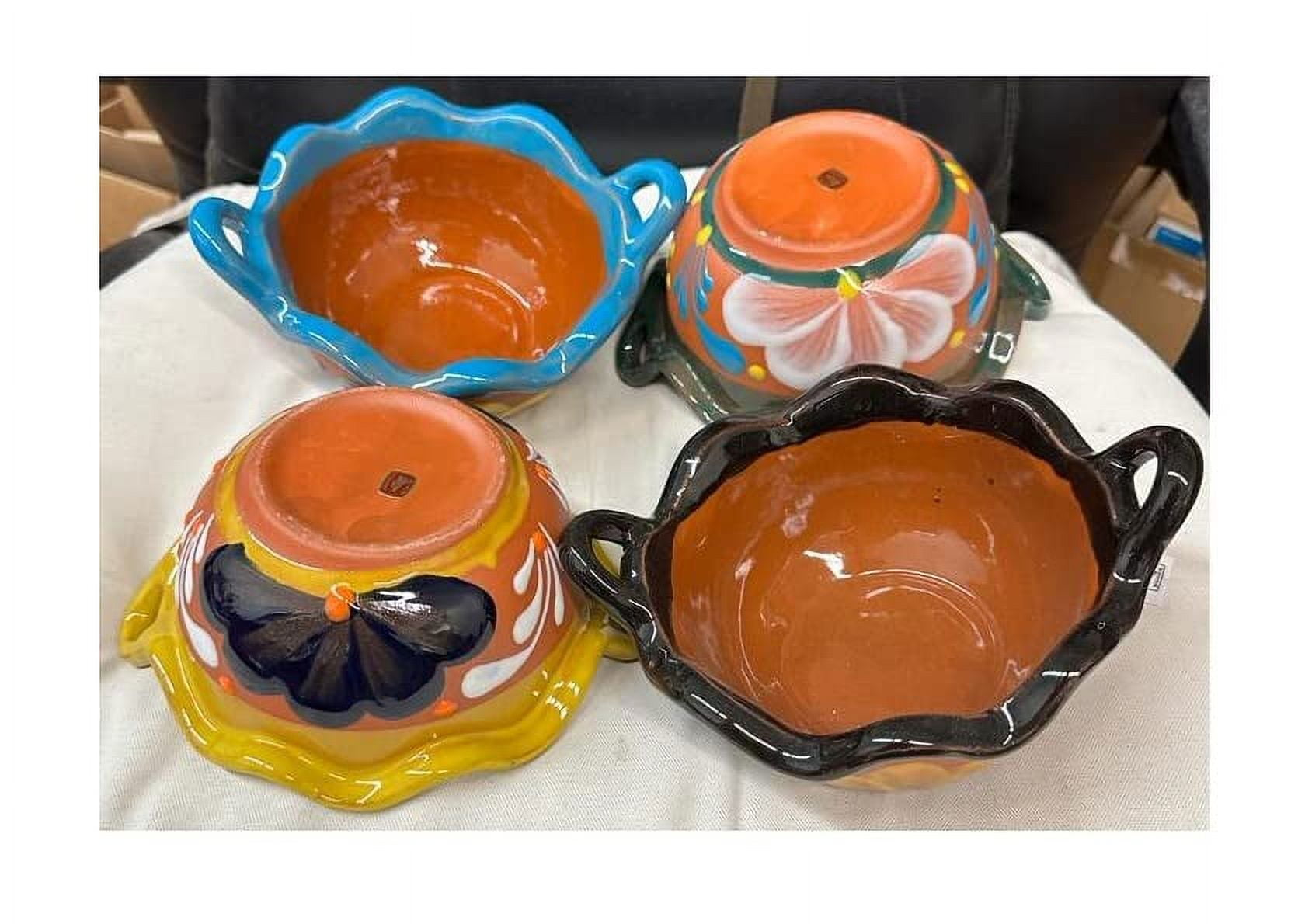Set of 4 Mexican Salsera Flower design Cazuela Salsero de Barro Bowls ...