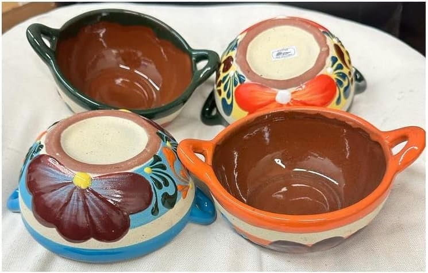 Set of 4 Mexican Salsera Flower design Cazuela Salsero de Barro Bowls ...