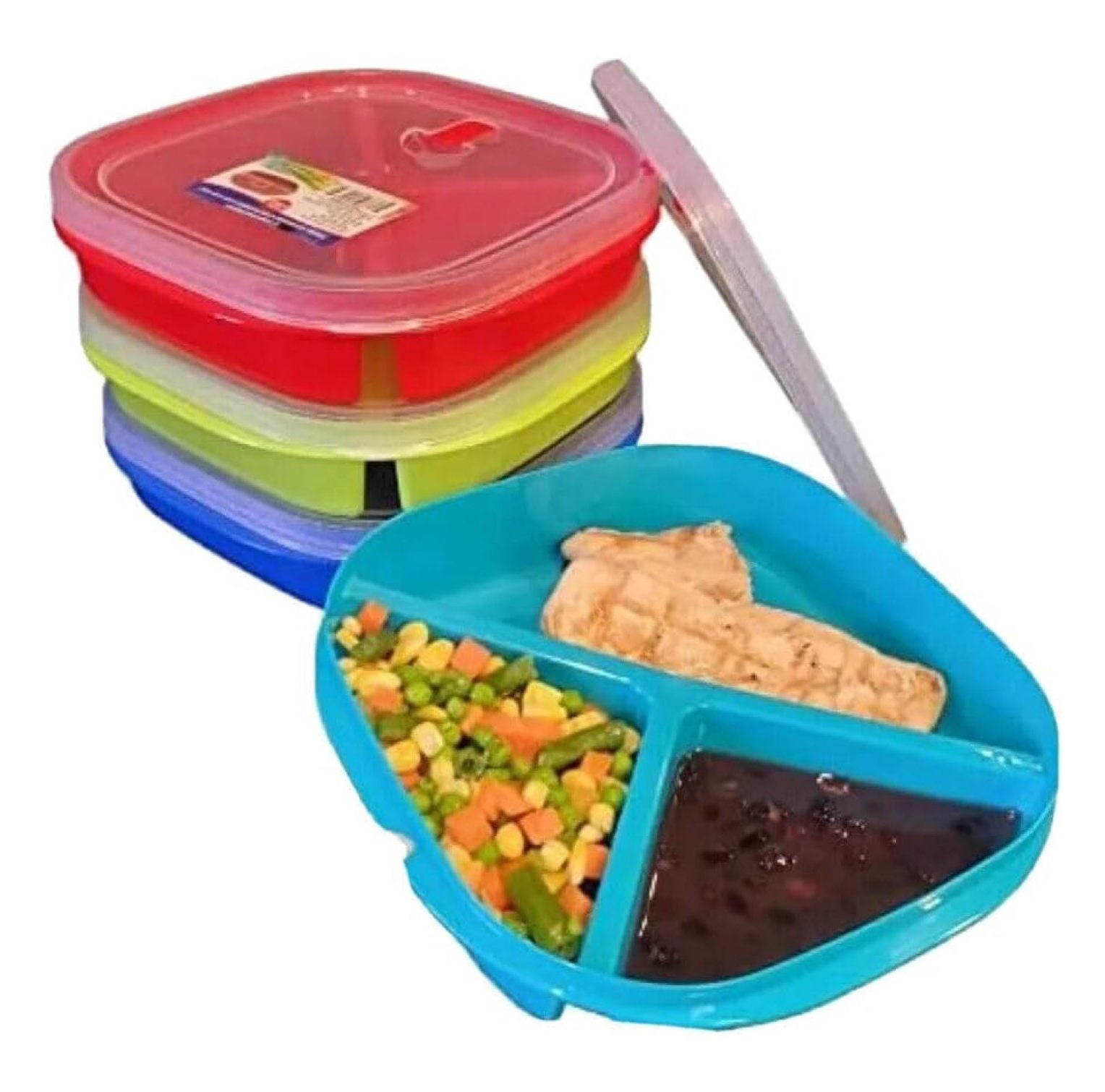 Set of 4 - Microwave Food Storage Containers, Lunch Boxes - 3 Section ...