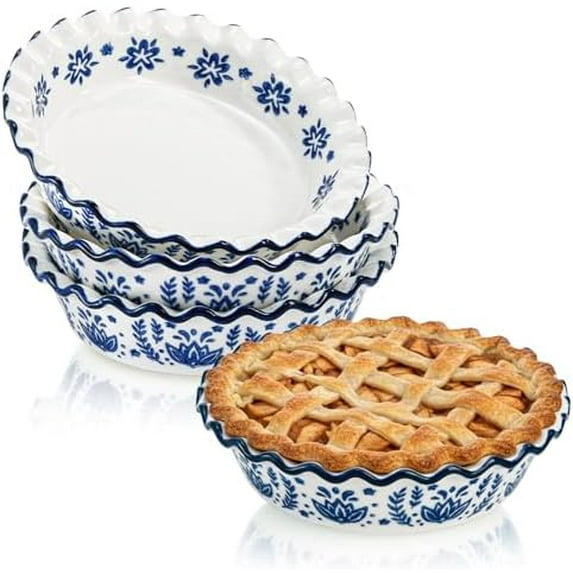 Set of 4 Mini Pie Pans, 6 Inch Ceramic Pie Plates, Deep Round Baking ...