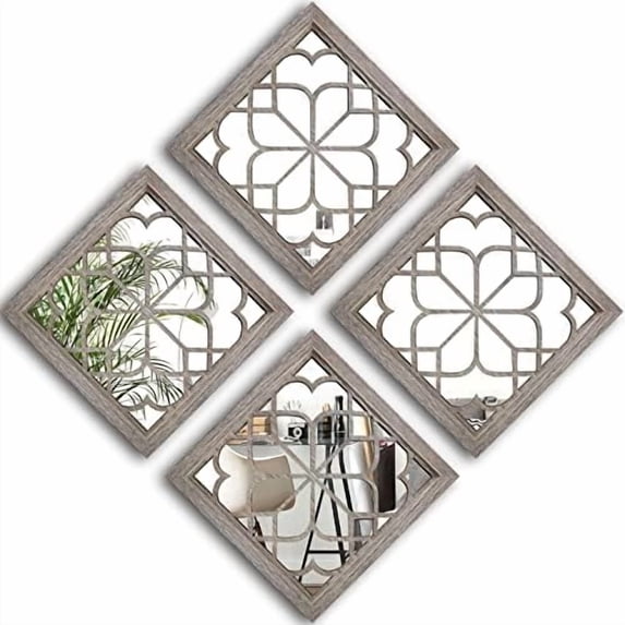Set of 4 Mirrors Square Wall Mirror,Gorgeous Rustic Farmhouse Accent ...