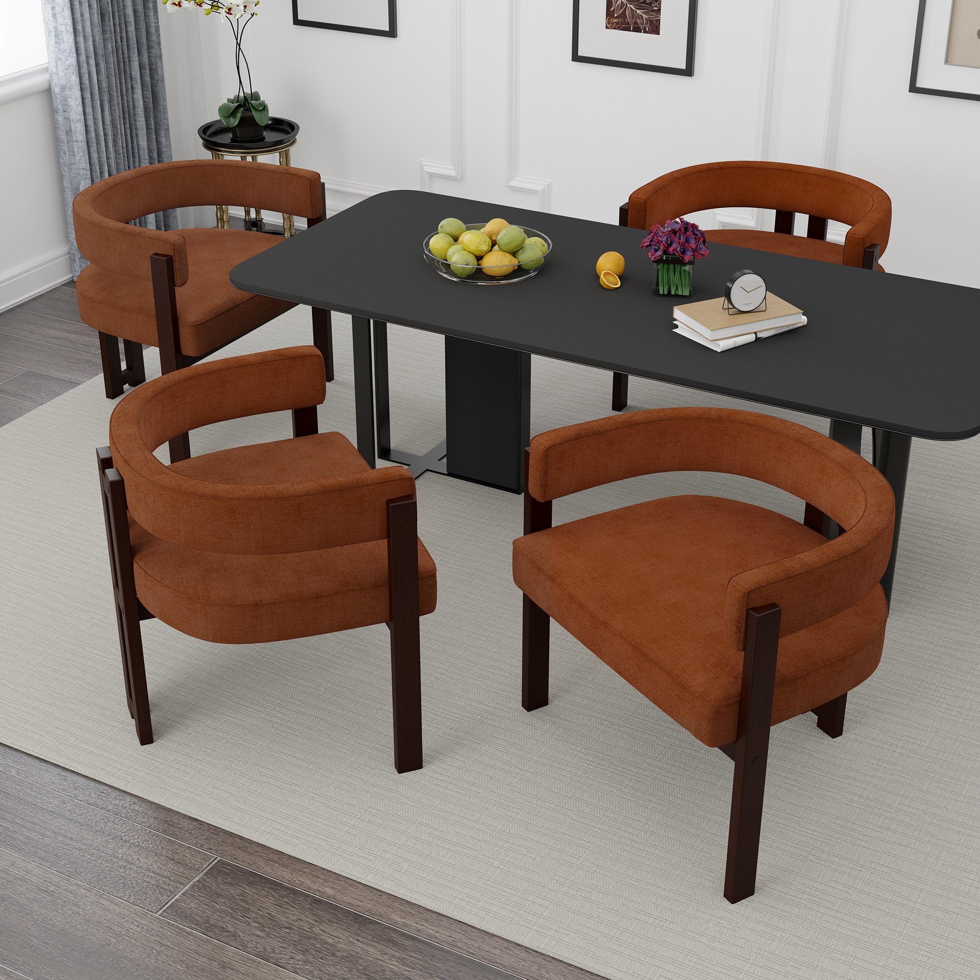 Set of 4 Modern Accent Chair Chenille Upholstered Armchair with Open ...
