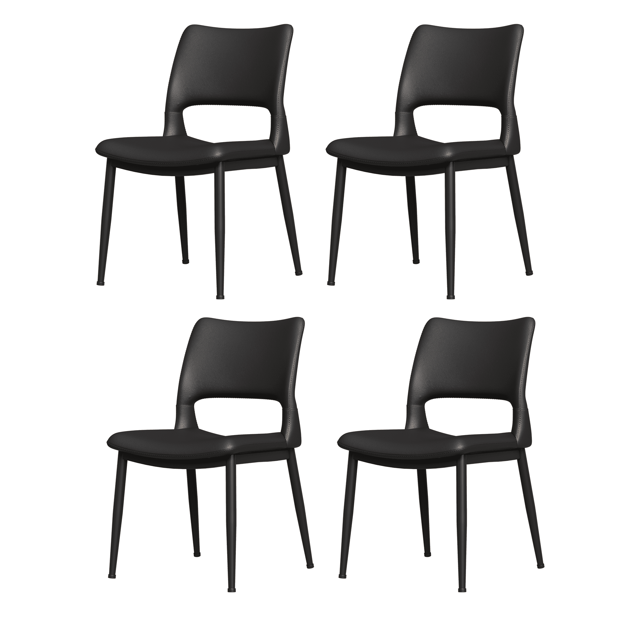 Set of 4 Modern Minimalist PU Leather Dining Chairs, Comfortable ...