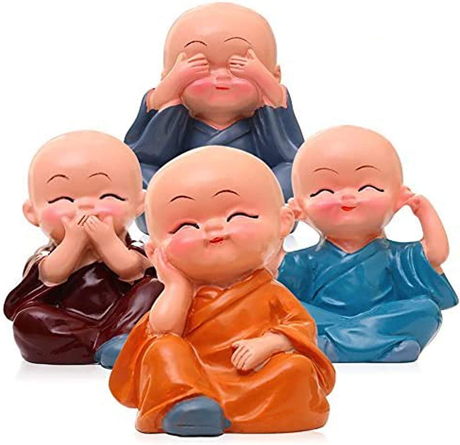 Set of 4 Monks Figurine, Wise Resin Monks Decorative Ornaments, Hear No ...