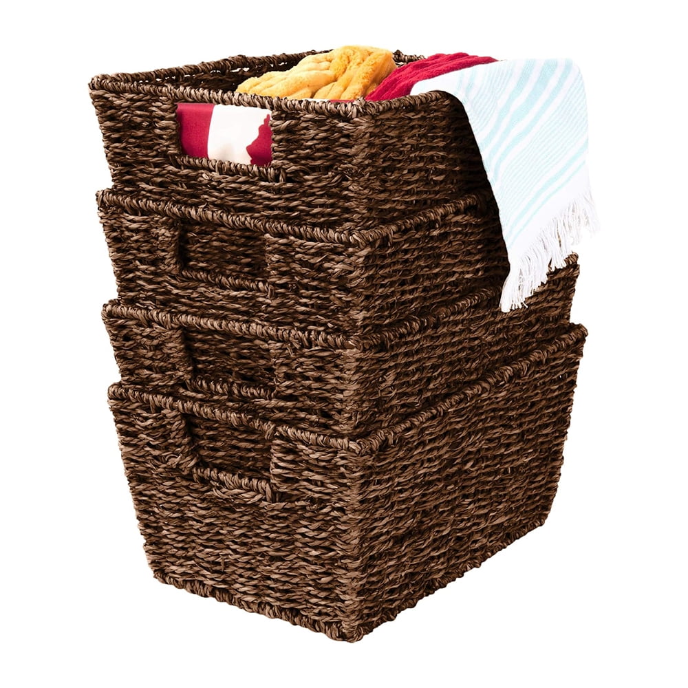 Set Of 4 Multipurpose Stackable Basket, Rustic Seagrass Storage Basket ...