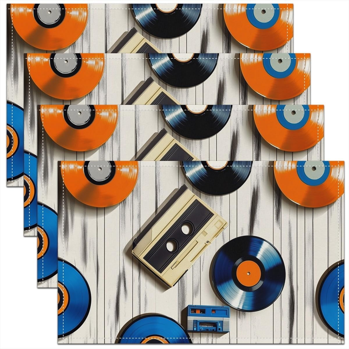 Set of 4 Music Vinyl Record Placemats 12x18 Inch for Dining Patio Table ...