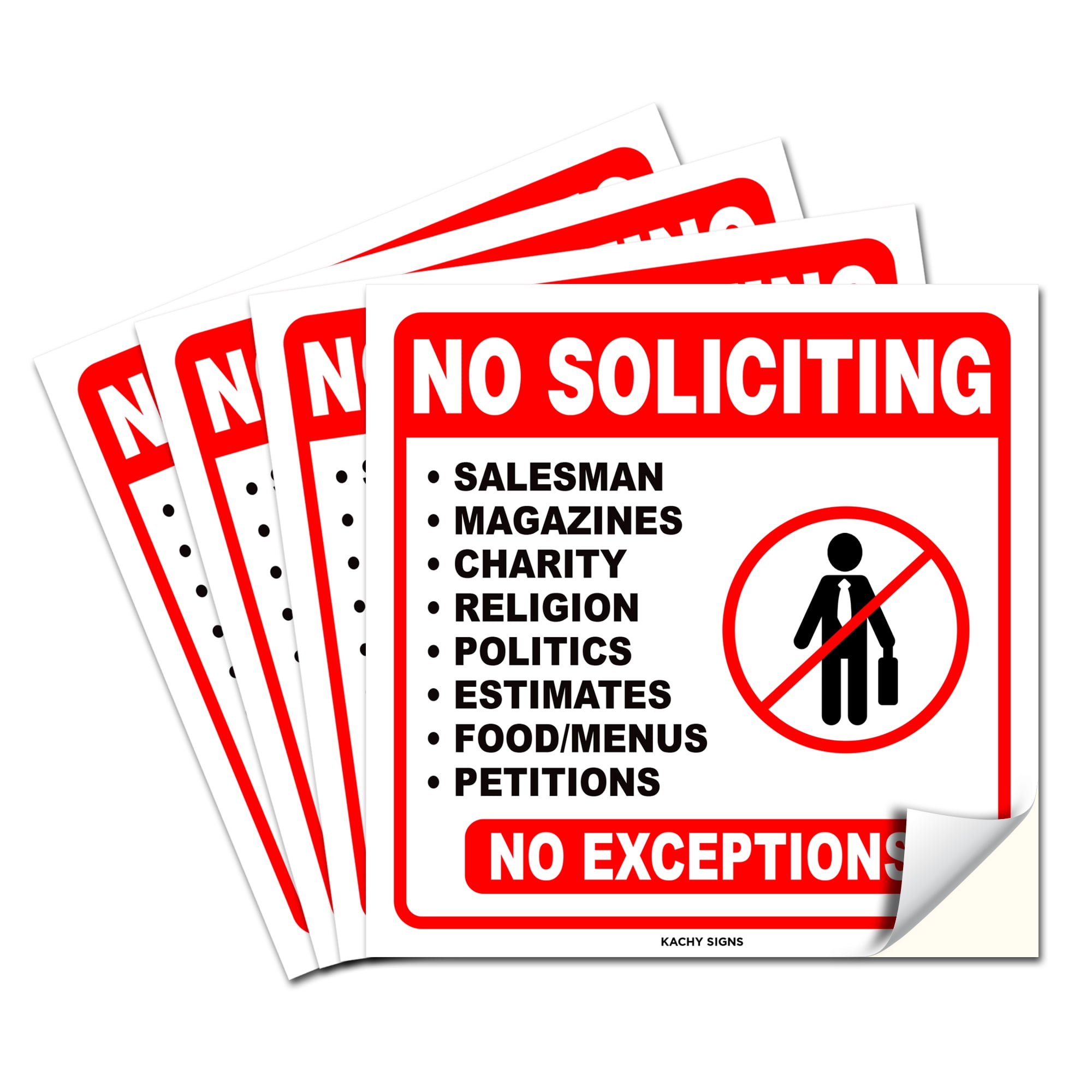 (Set of 4) No Soliciting Sticker Sign 6" x 6" - Durable Self Adhesive 4 ...