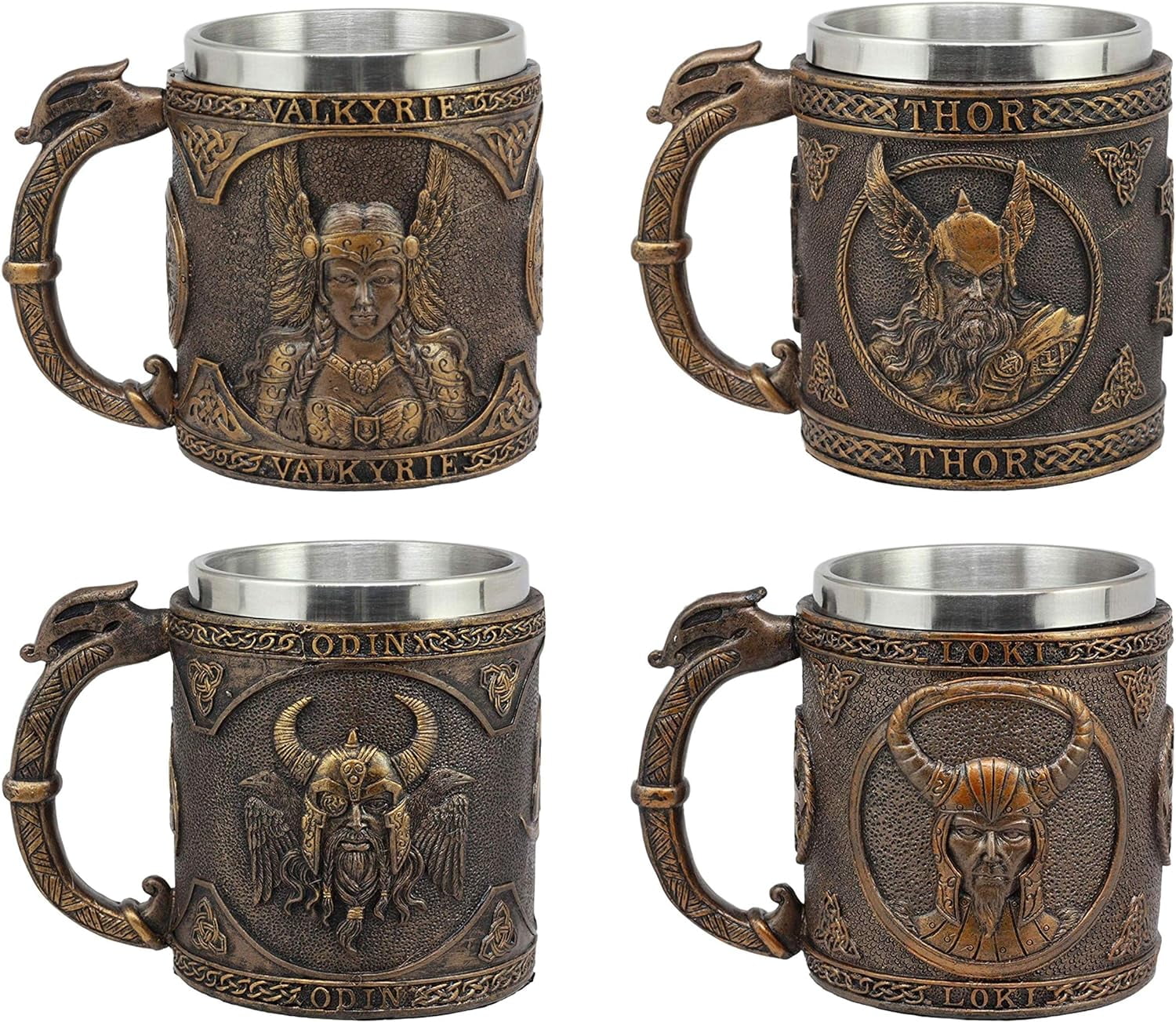 Set of 4 Norse Mythology God Odin Alfather Valkyrie Thor Loki Coffee ...