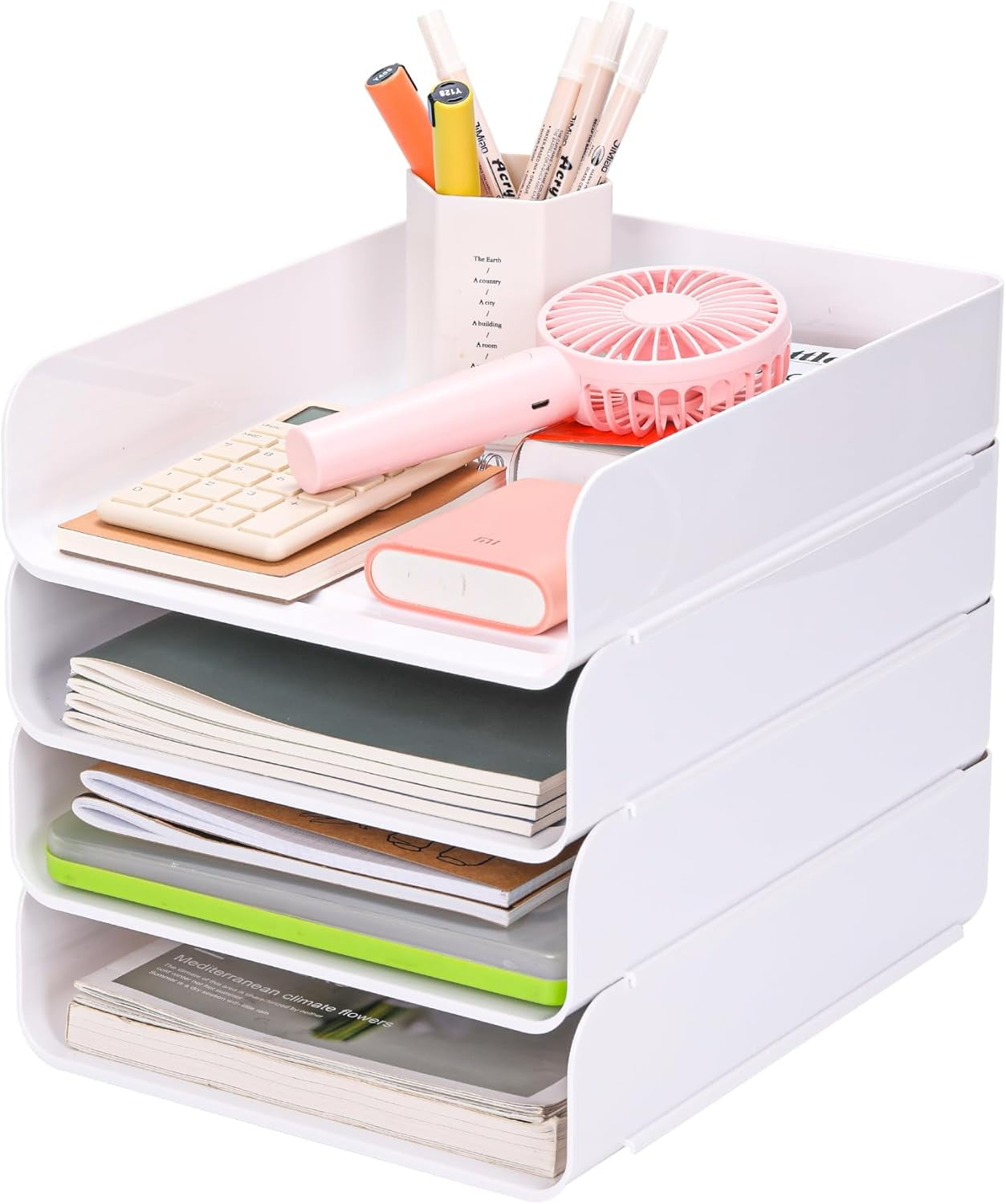 Set of 4 Office Organization and Storage, Clear PET Letter Tray Desk ...